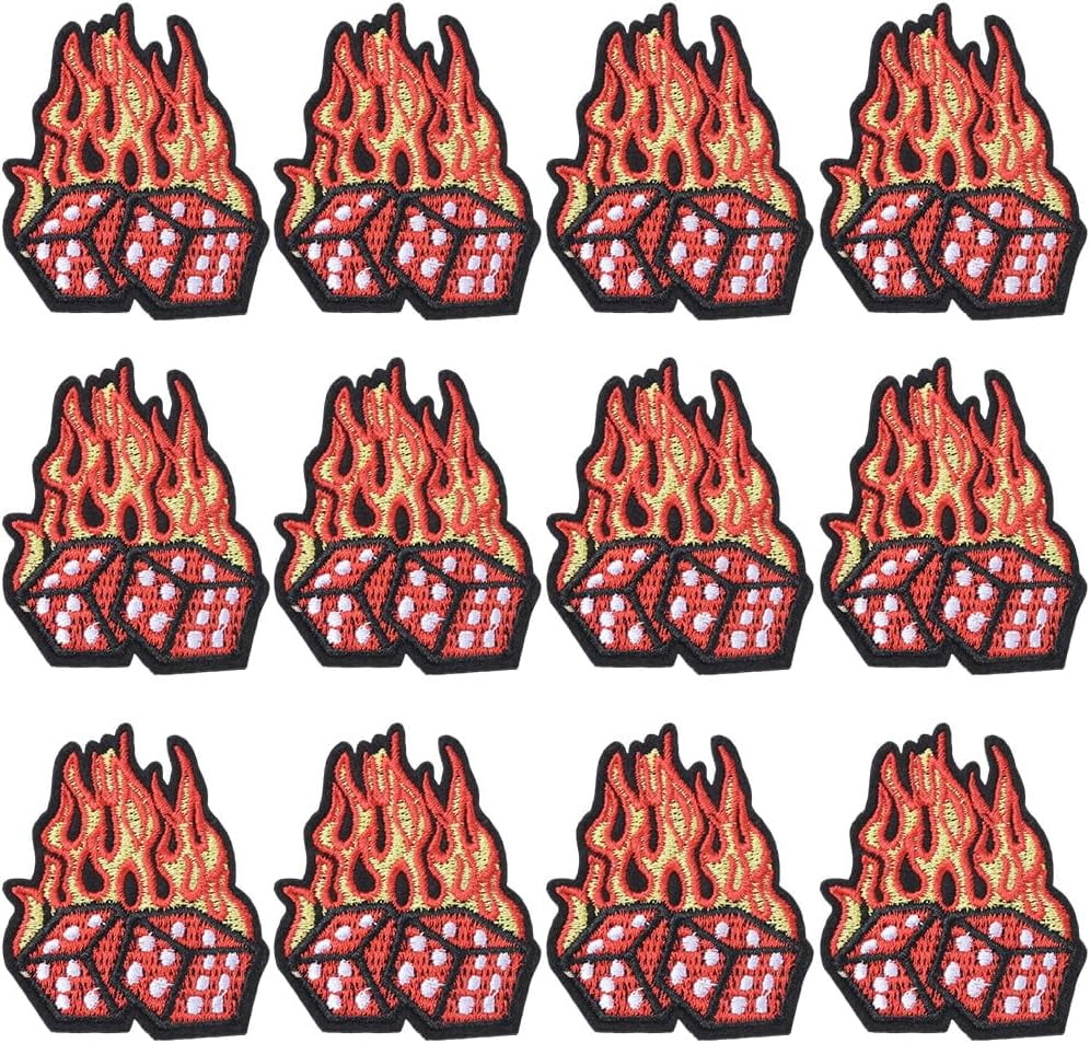 20Pcs Fire with Dice Patches Iron On Bulk Orange Red Flame Embroidery ...