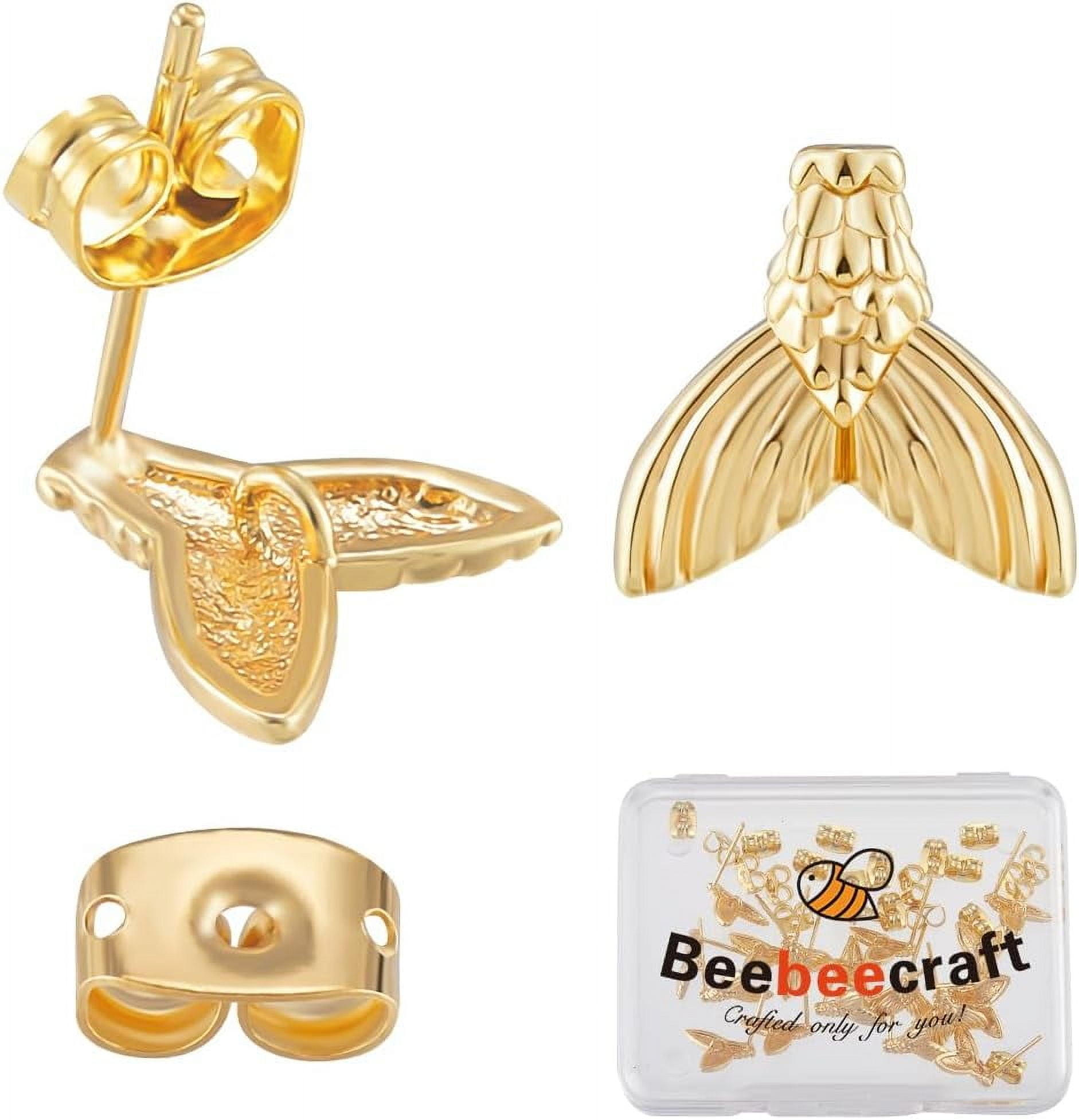 20Pcs Fishtail Earring Posts with Loops 18K Gold Plated 10mm Ear Stud ...