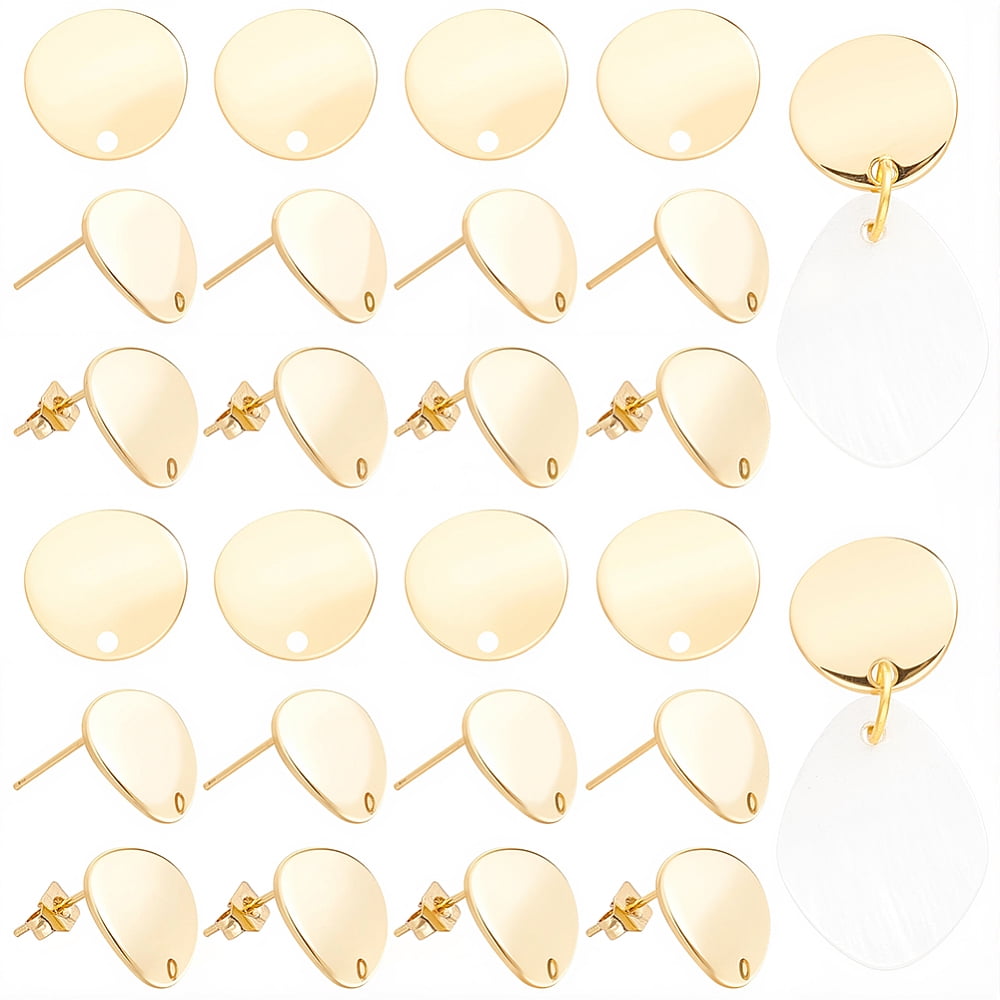20Pcs Flat Round Brass Stud Earring Findings with Loop with 20Pcs Brass ...