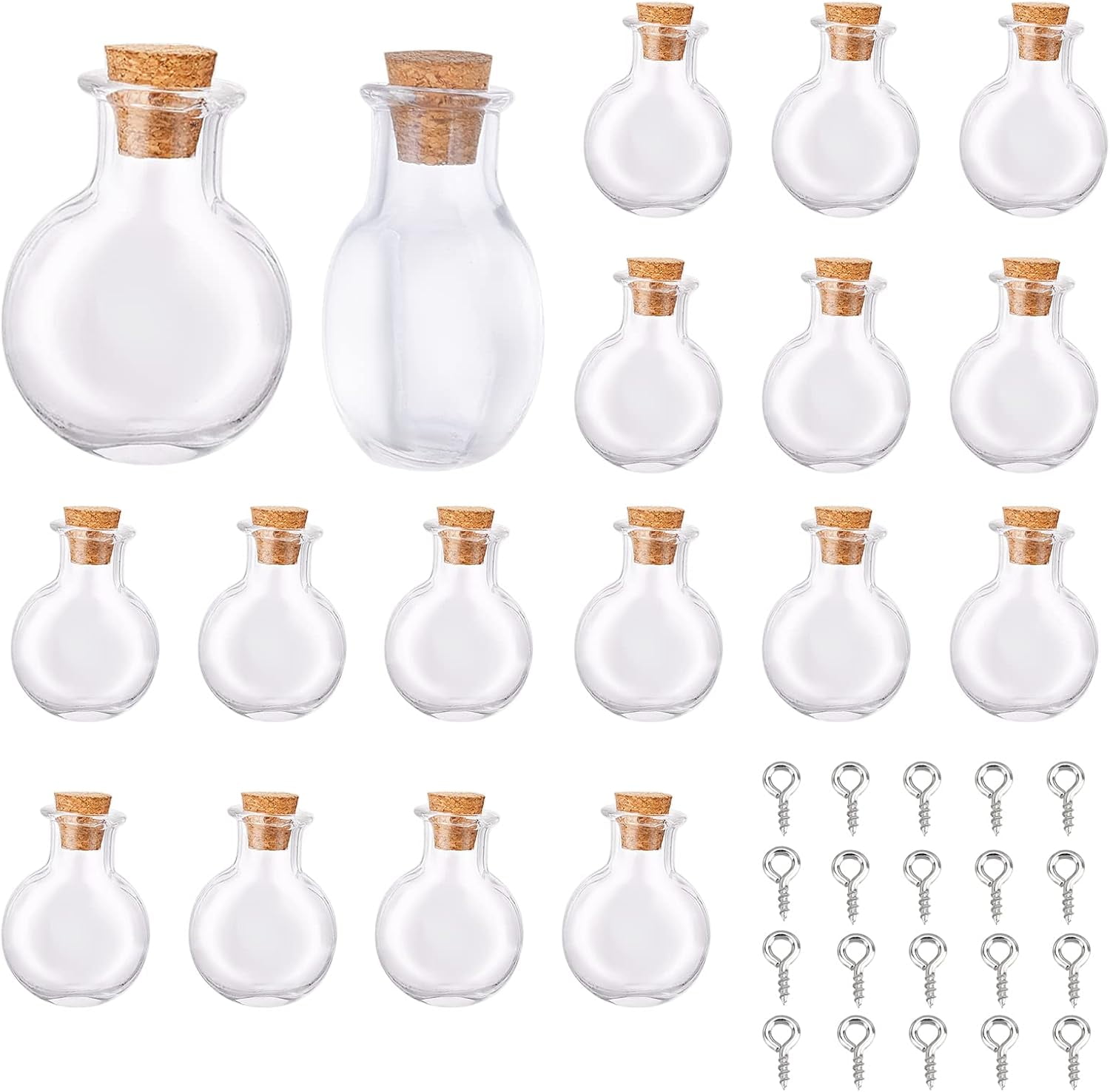 20Pcs Flat Round Mini Wish Bottles Tiny Glass Bottle Charms with Cork ...