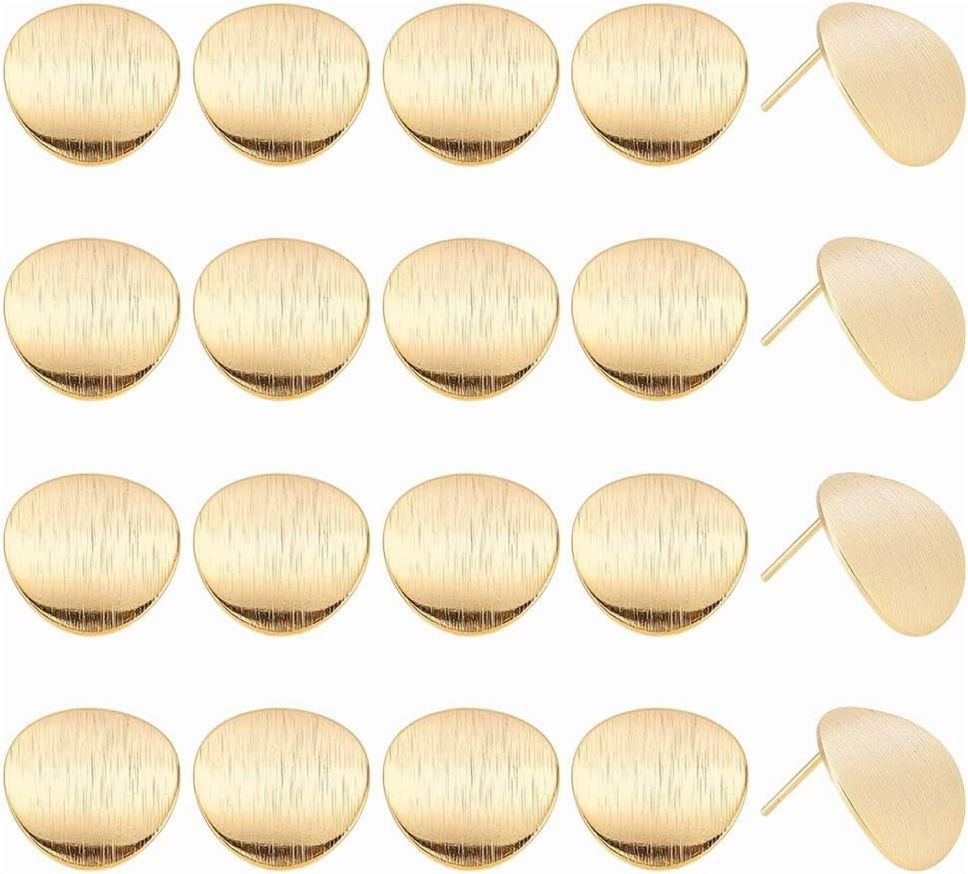 20Pcs Flat Round Stud Earring Findings 18K Gold Plated Brass Earring ...