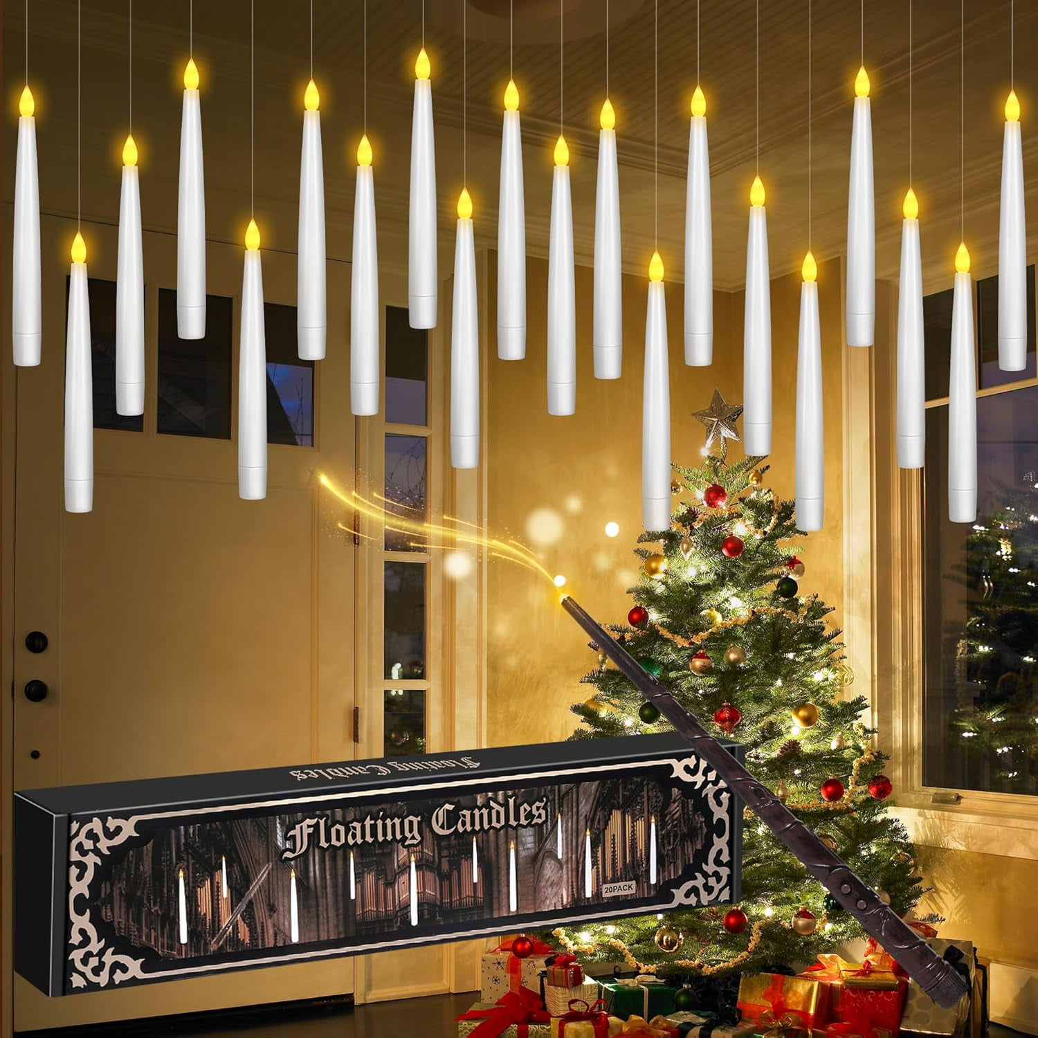 20Pcs Floating Candles with Wand - Christmas Decorations, Magic Hanging ...