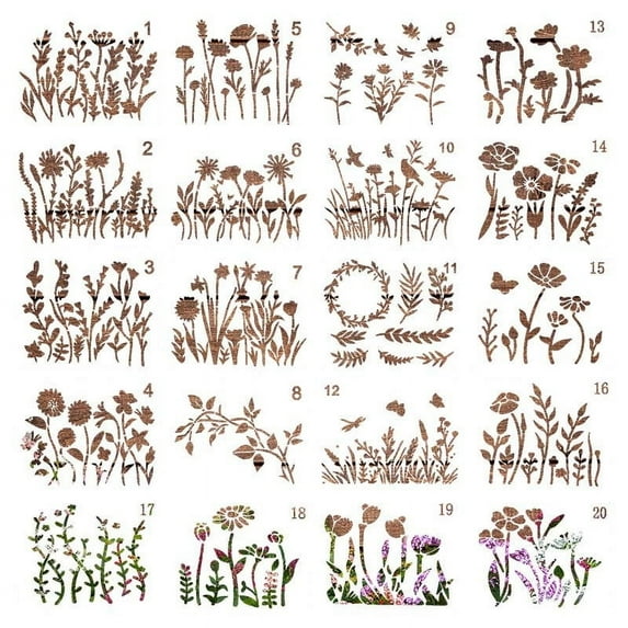20Pcs Flower Painting Stencil Set, Reusable Pet Template For Diy Art ...