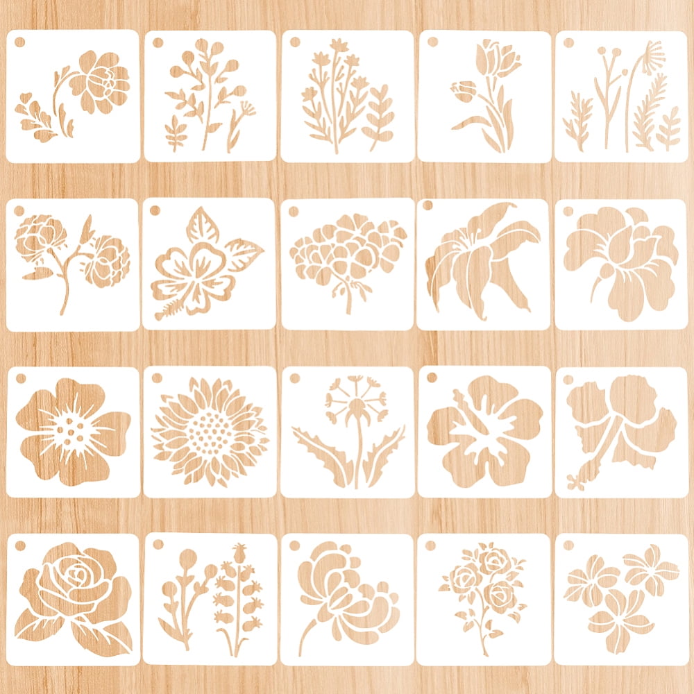 20Pcs Flower Stencil Kit 3 x 3 inch PET Plastic Reusable Botanical ...