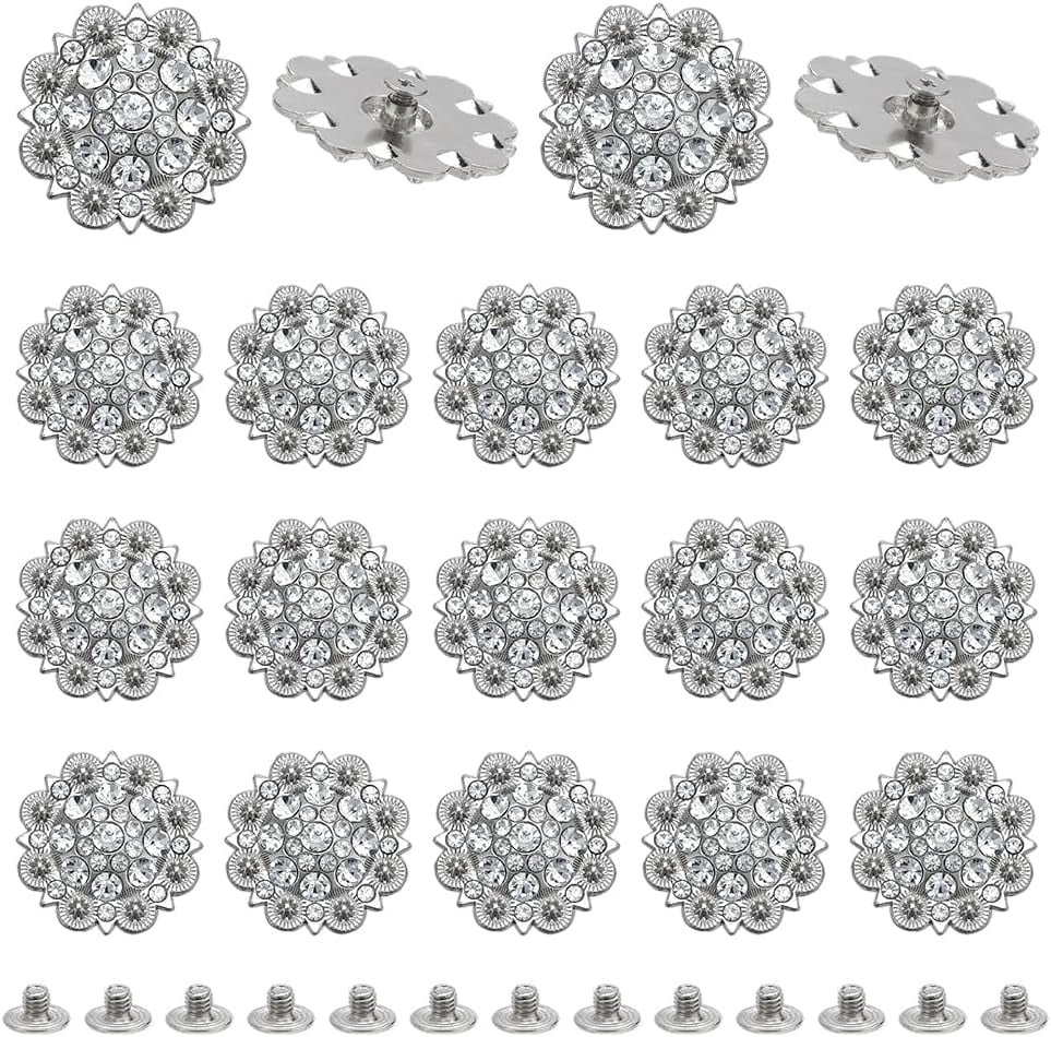 20Pcs Flower Zinc Alloy & Rhinestone & Glass Rivets for Purse Bags ...