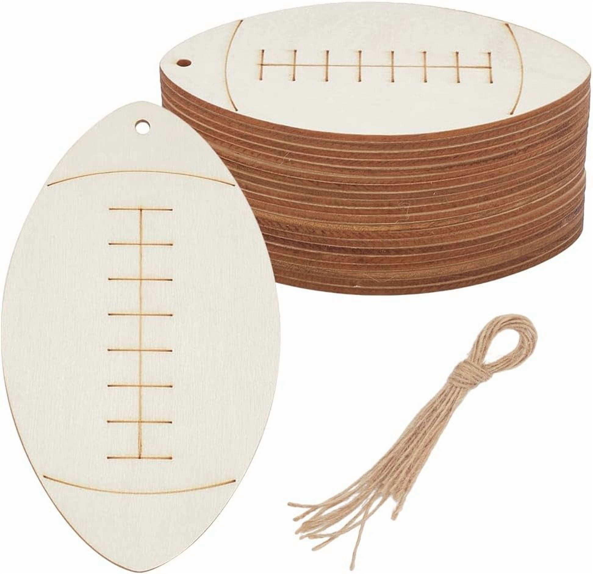 20Pcs Football Wood Cutouts Wooden Craft Cutouts with 20Pcs Rope Rugby ...