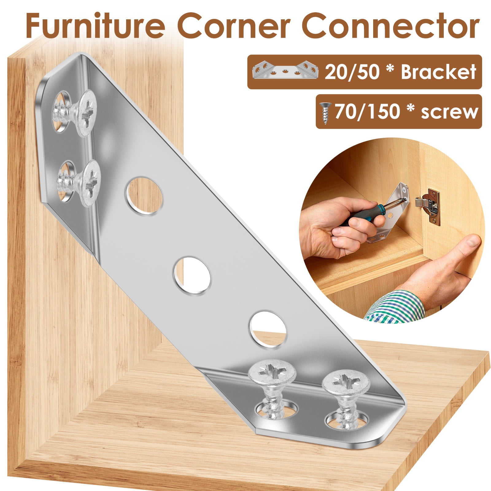 20Pcs Furniture Corner Connector Set Metal Trapeziform Angle Bracket ...