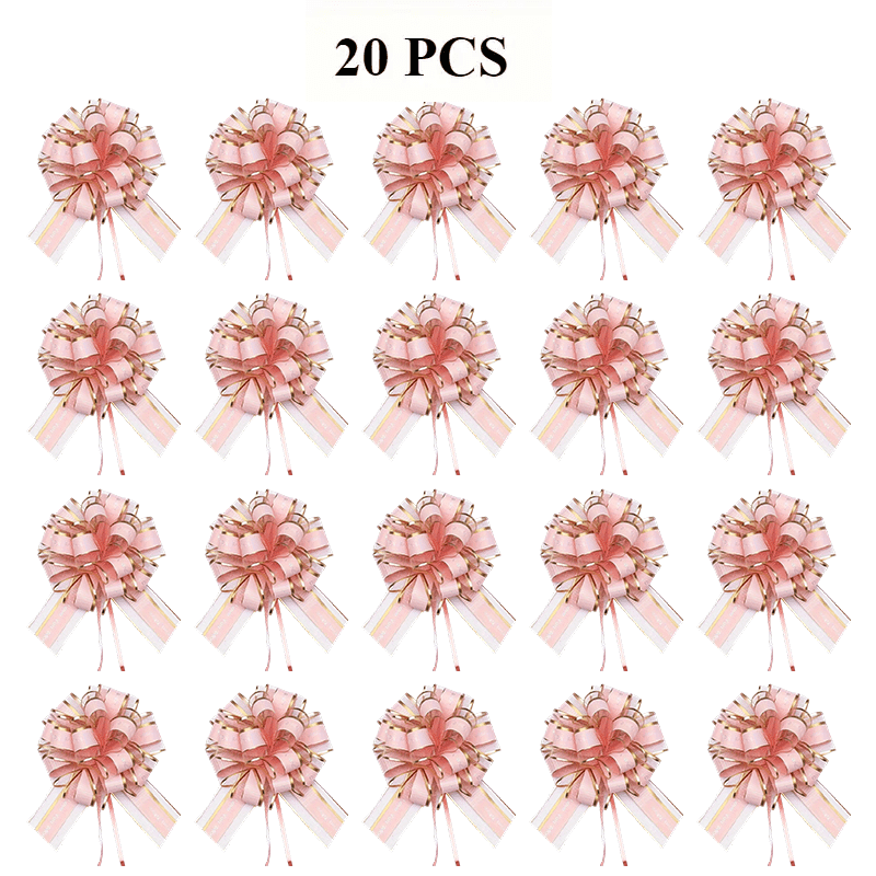 20Pcs Gift Bow Ribbon Pink Pull Bow with Golden-Edged, 4-Inch Ribbon ...