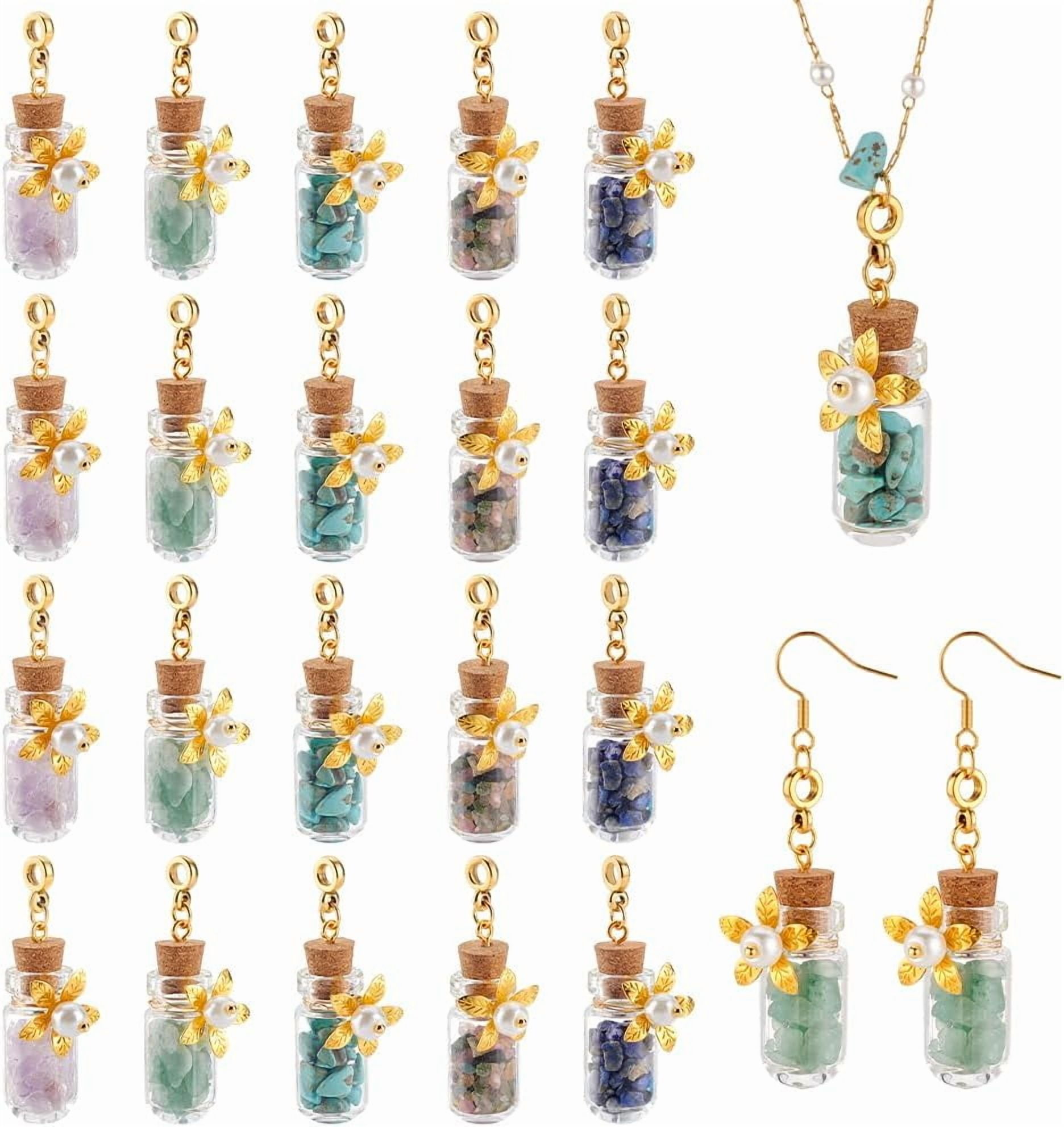 20Pcs Glass Bottle European Dangle Charms with Natural Gemstone Chip ...