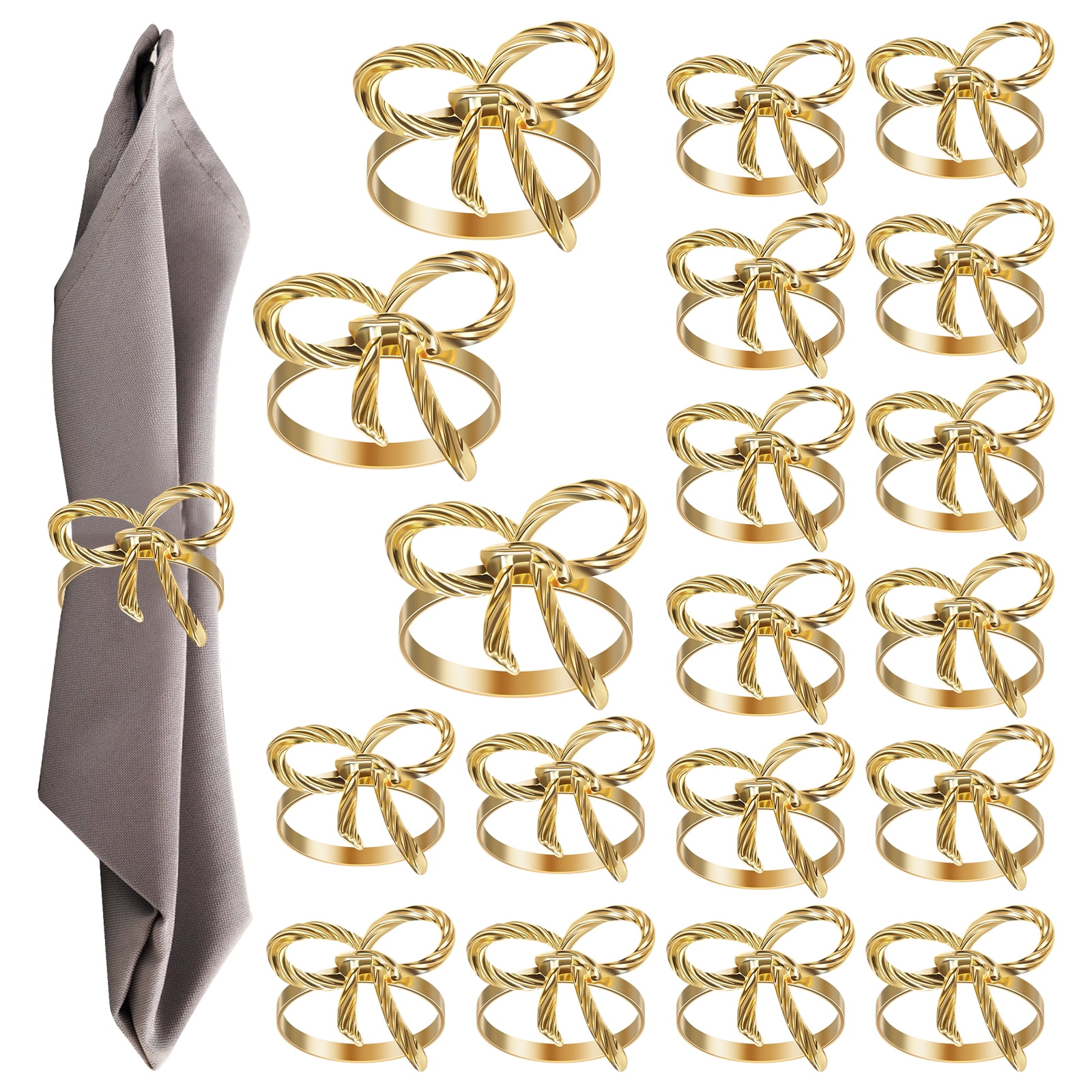 20Pcs Gold Bow Napkin Rings Imitation Christmas Bow Pearl Ring Napkin ...
