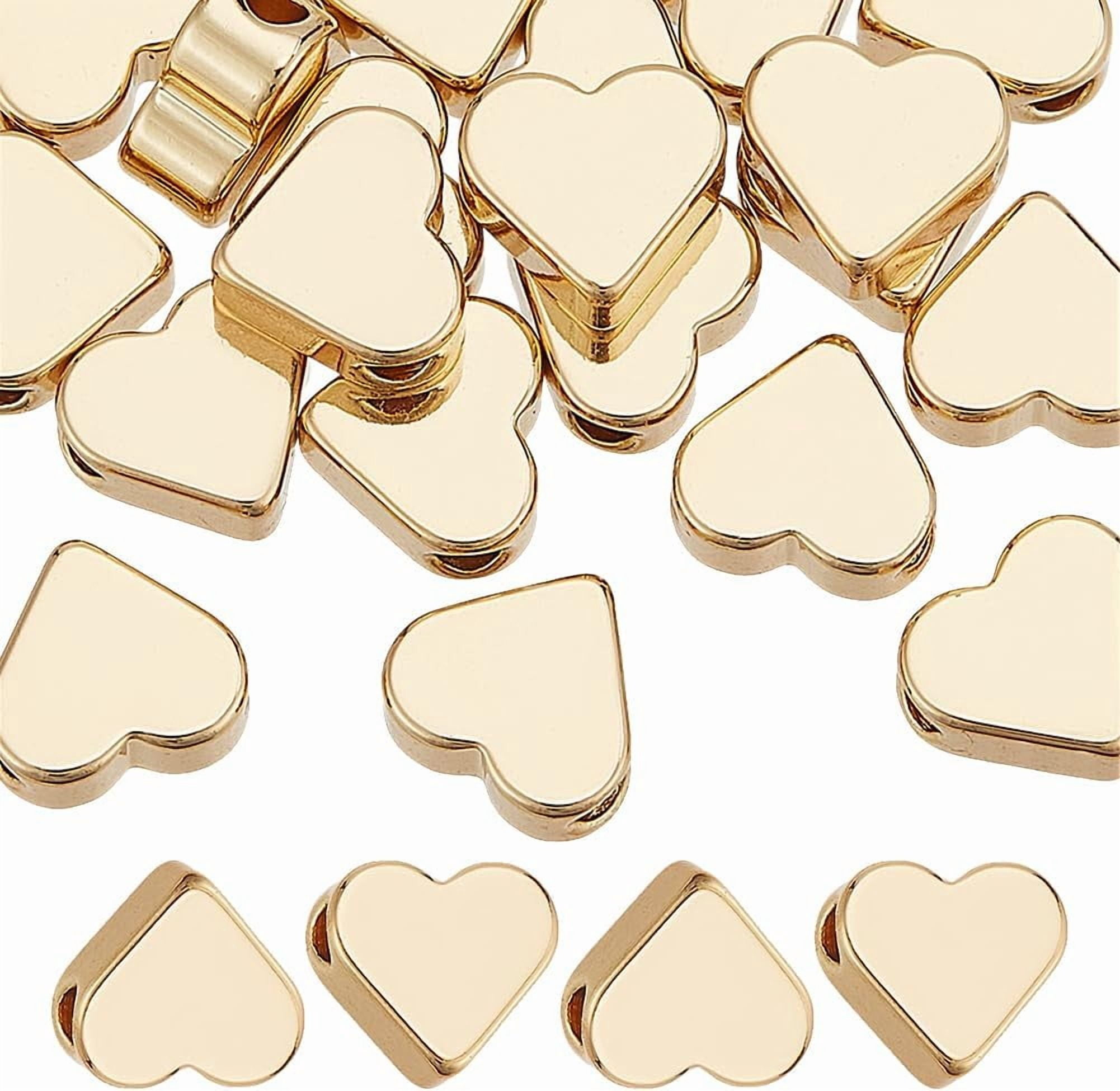 20Pcs Gold Heart Beads 6mm Heart Spacer Beads Flat Love Beads Brass ...