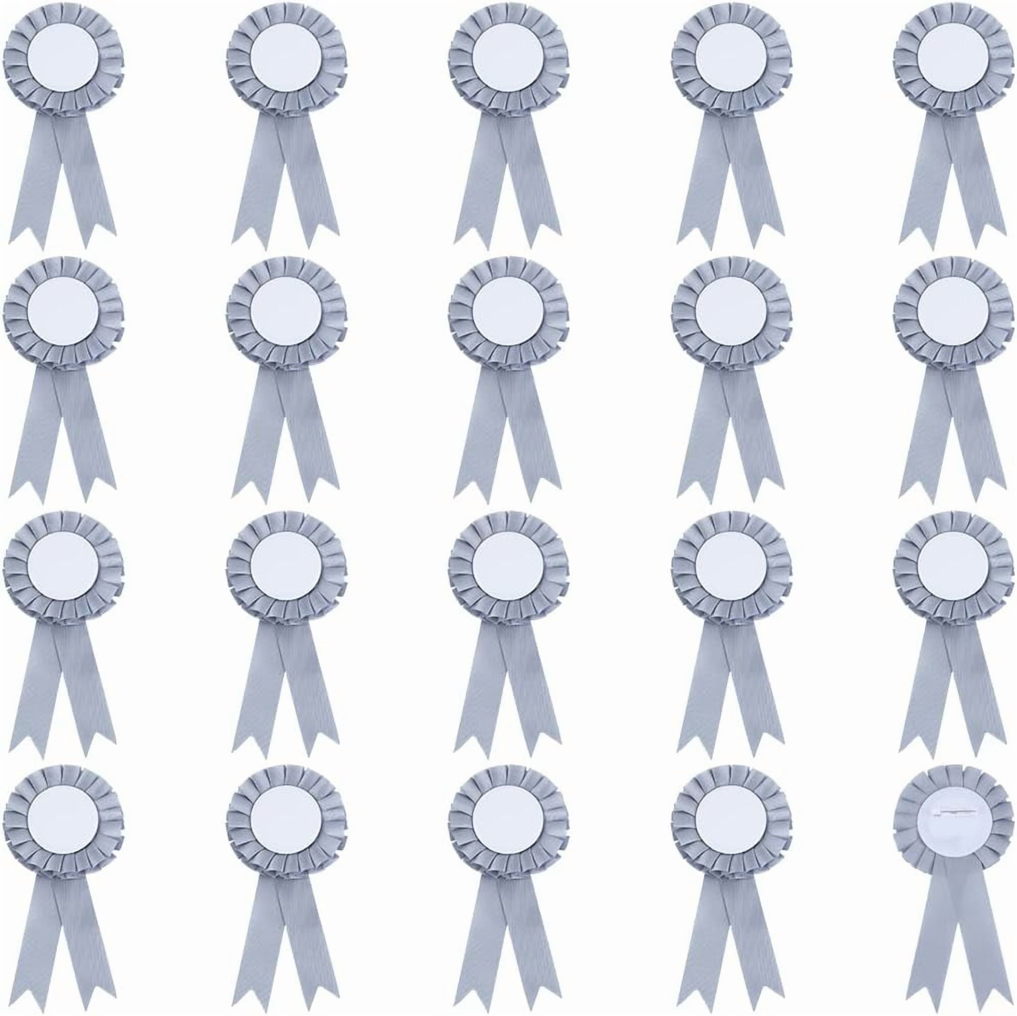 20Pcs Gray Blank Award Ribbon Rosette Ribbon Grand Prize Button Pin ...