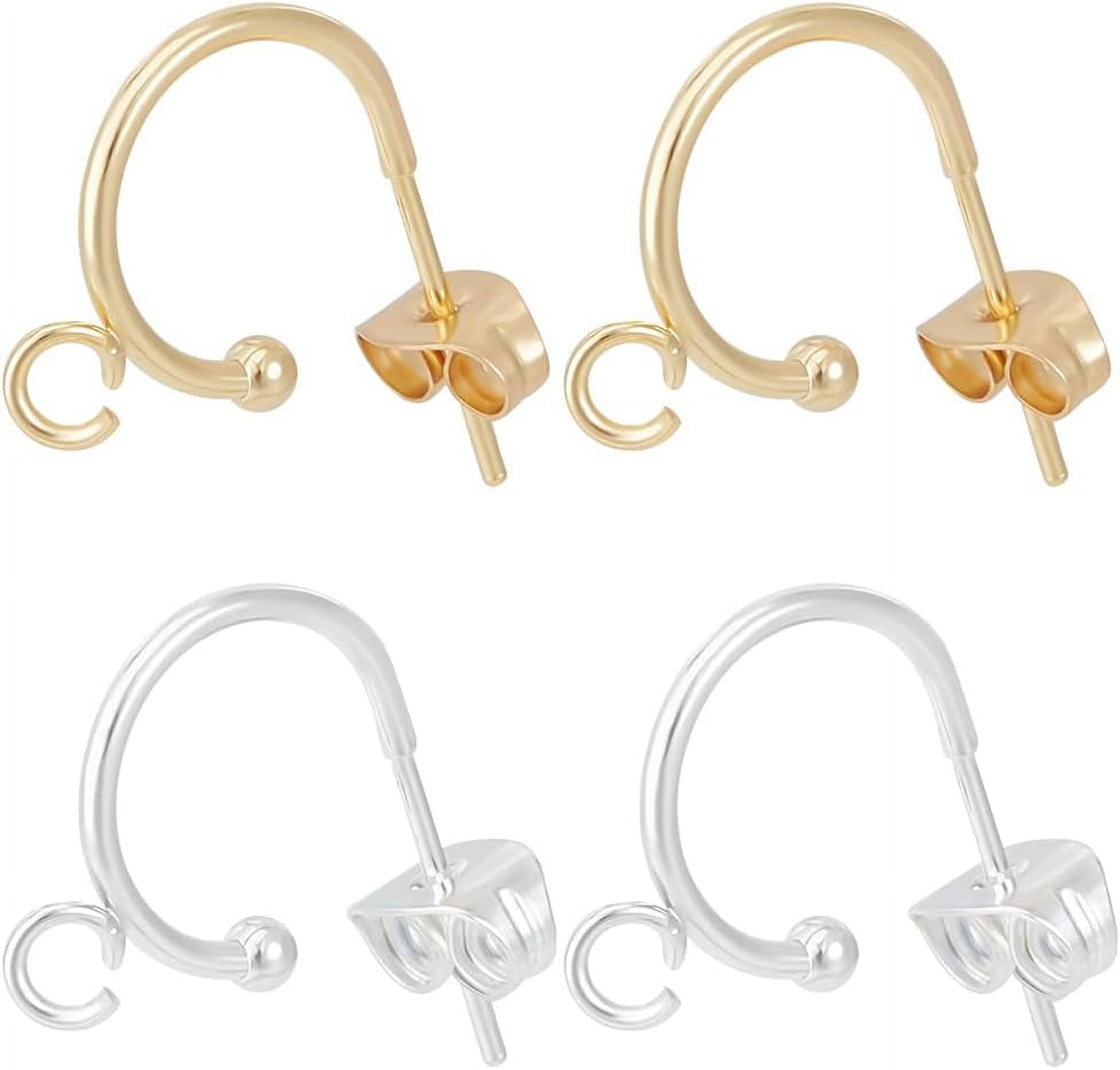 20Pcs Half Hoop Stud Earring Findings 24K Gold Plated Stainless Steel C ...
