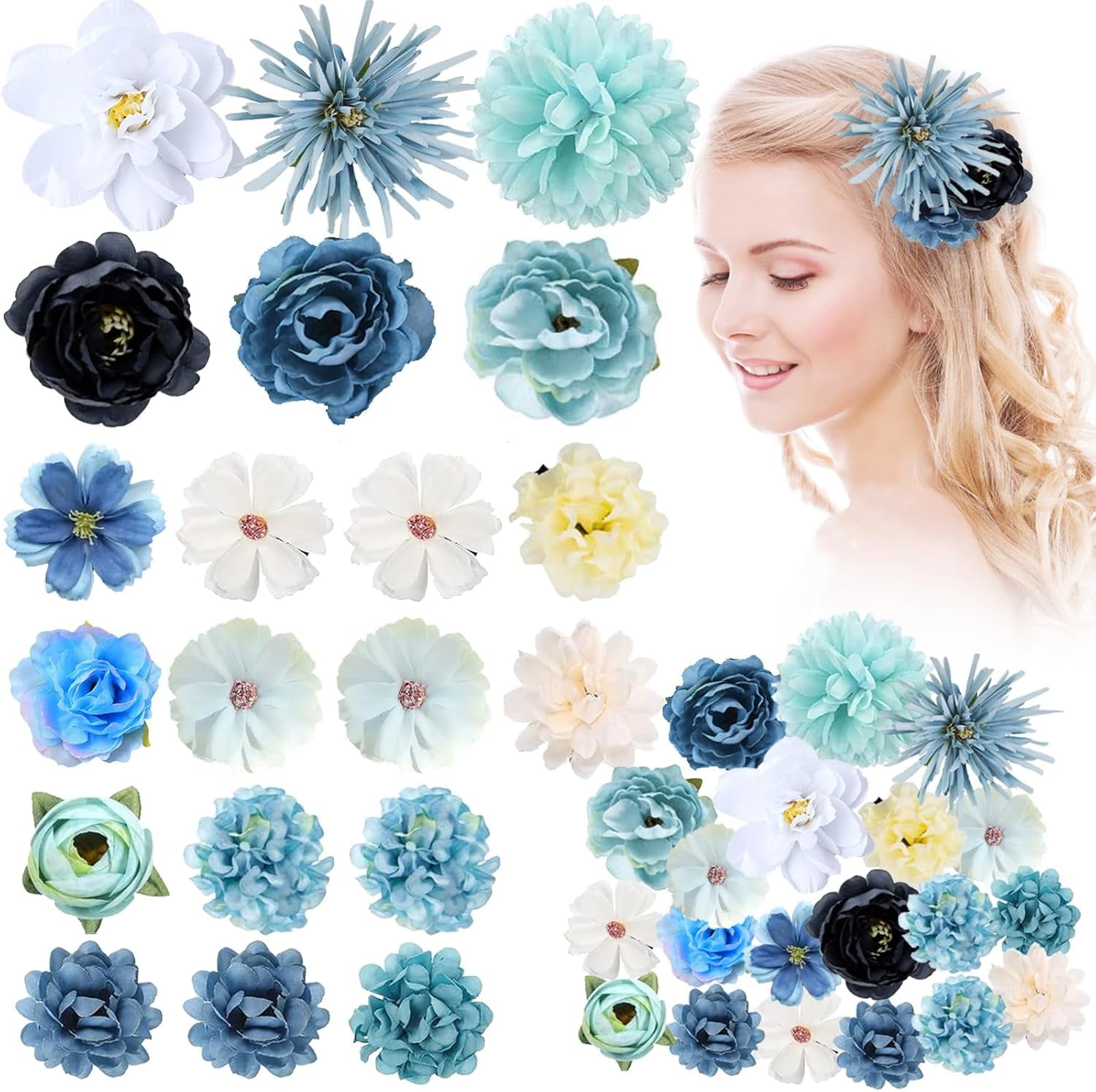 20PCS Silk Flower Hair Clips Women Girls Aesthetic Boho Floral Hair ...
