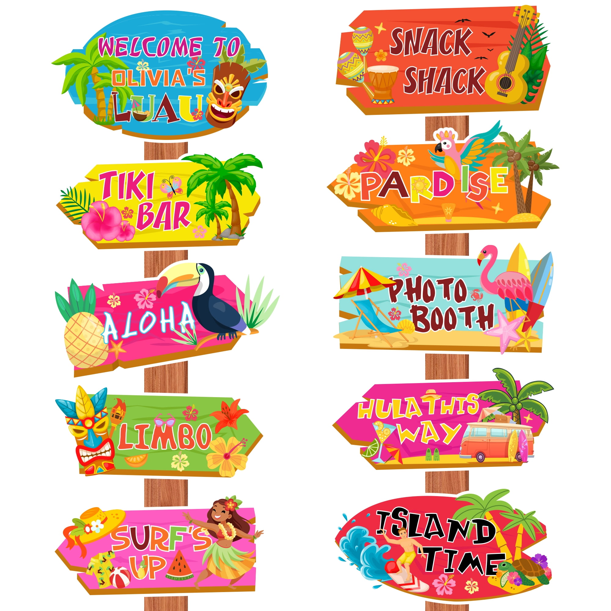 20Pcs Hawaiian Luau Party Directional Signs, Tropical Summer Arrow Sign ...