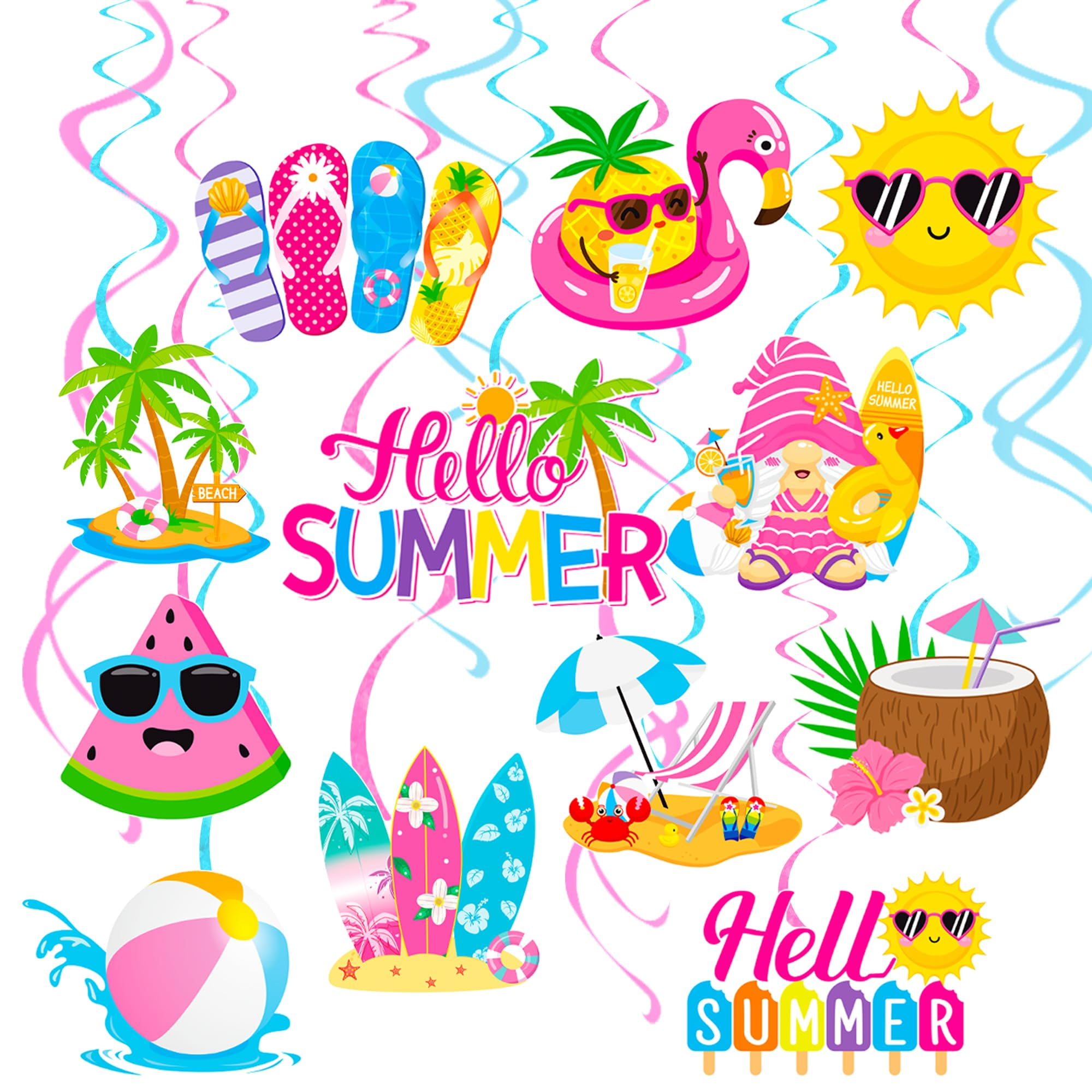 20Pcs Hello Summer Party Hanging Swirls AFN1Summer Beach Party Ceiling ...