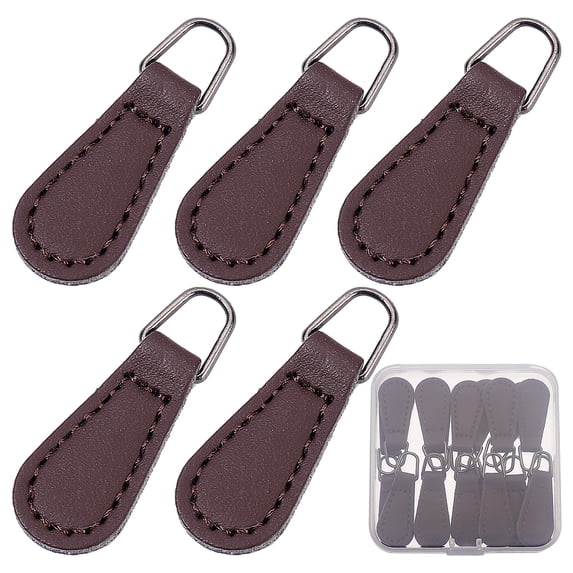 20Pcs Imitation Leather Zipper Slider with Gunmetal Alloy Linking Ring ...