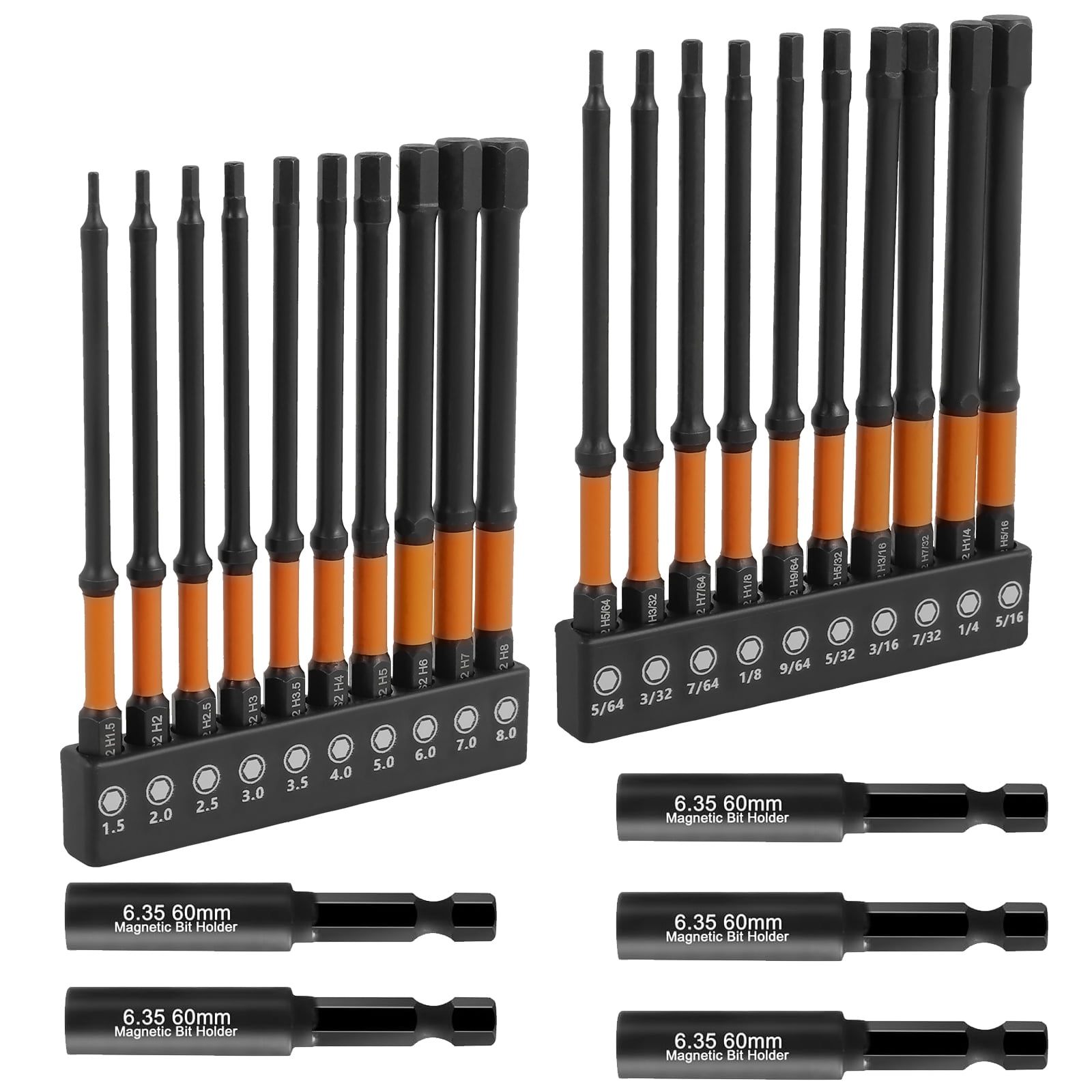 20Pcs Impact Hex Head Allen Wrench Drill Bit Set with 5 Extension Socket S2 Alloy Steel Hex Bit ...