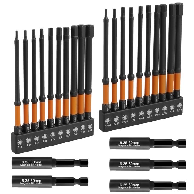 20Pcs Impact Hex Head Allen Wrench Drill Bit Set with 5 Extension Socket S2 Alloy Steel Hex Bit ...