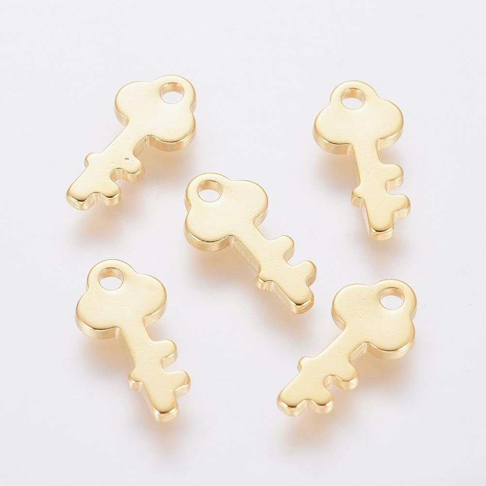 20Pcs Key Pendants 201 Stainless Steel Charms Real 18K Gold Plated for ...