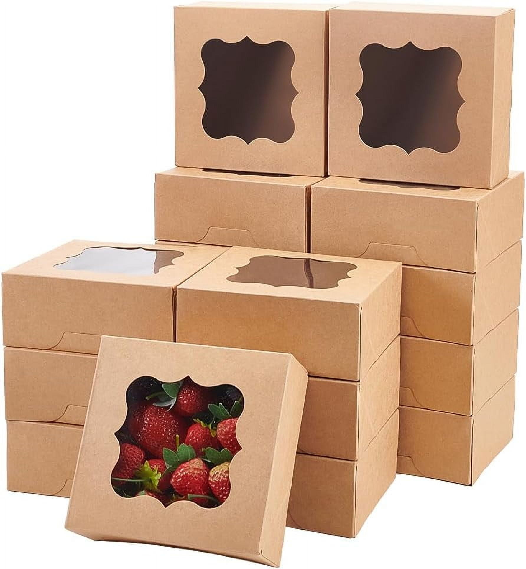 20Pcs Kraft Box with Window 6x6x2.5 Inch Brown Bakery Boxes Cookie ...