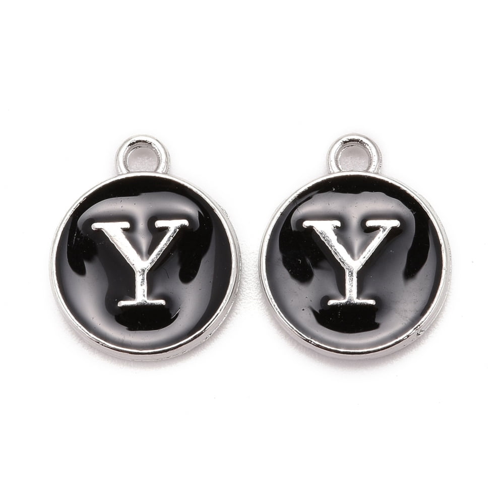 20Pcs Letter.Y Charms Flat Round Capital Letter Alloy Enamel Pendant ...