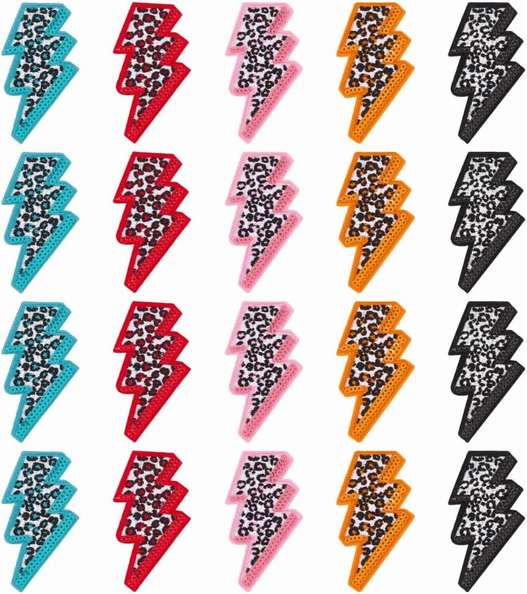 20Pcs Lightning Patches with Sequin Edges 5 Colors Lightning Leopard ...