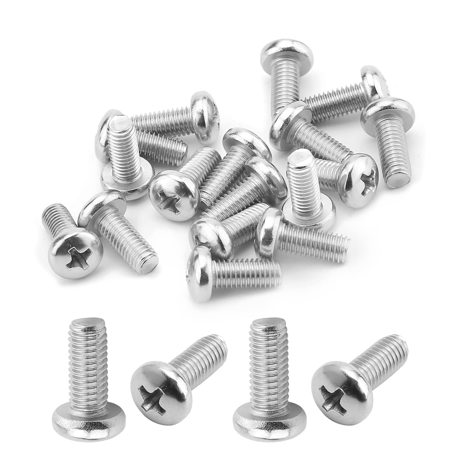 20Pcs M5 x 12mm Pan Head Phillips Machine Screws, 304 Stainless Steel 18-8, Fully Thread, Metric ...