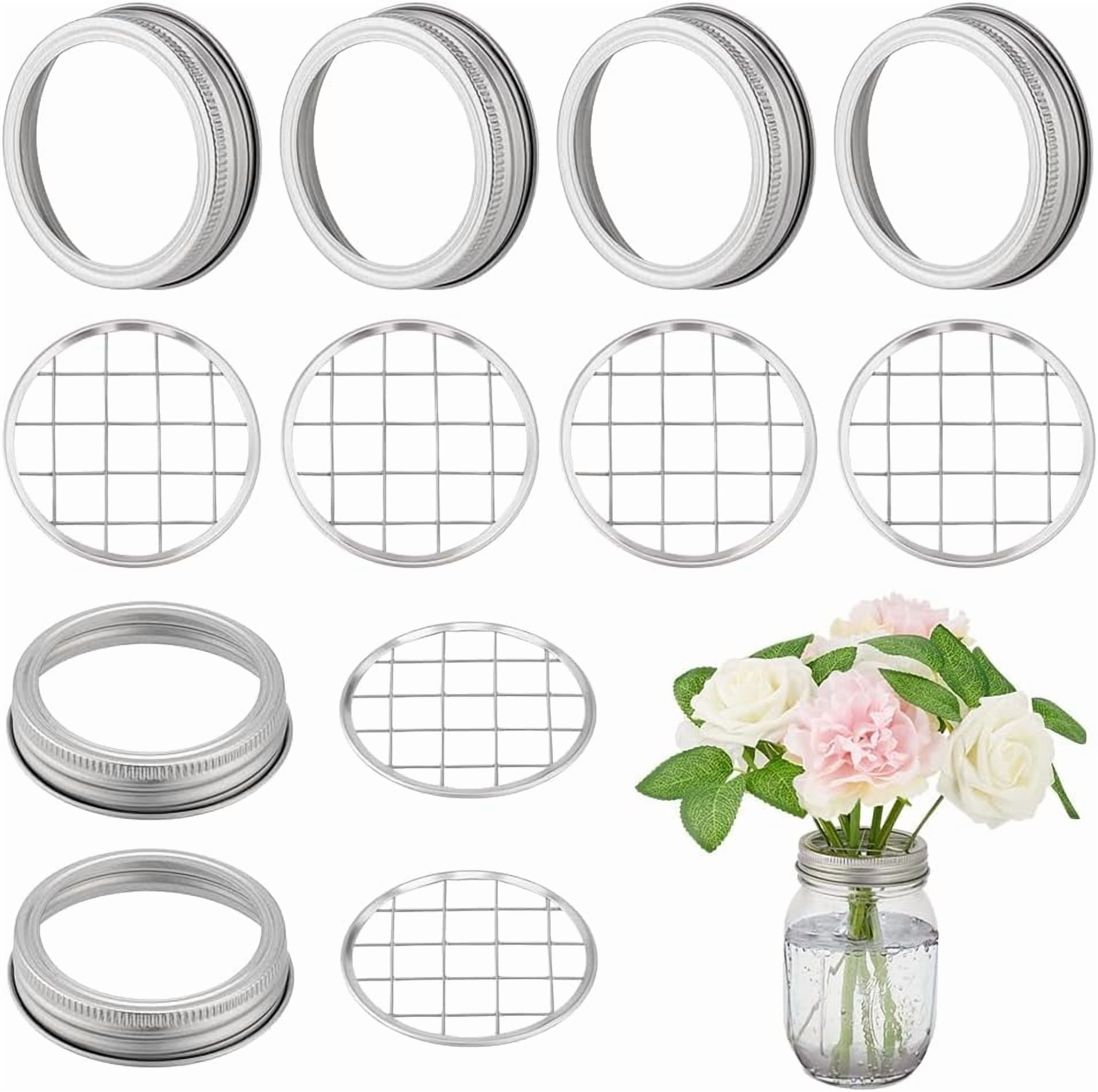 20Pcs Mason Flower Jar Insert Lid Stainless Steel Flower Jar Insert Lids Mason Jar Wide Mouth ...