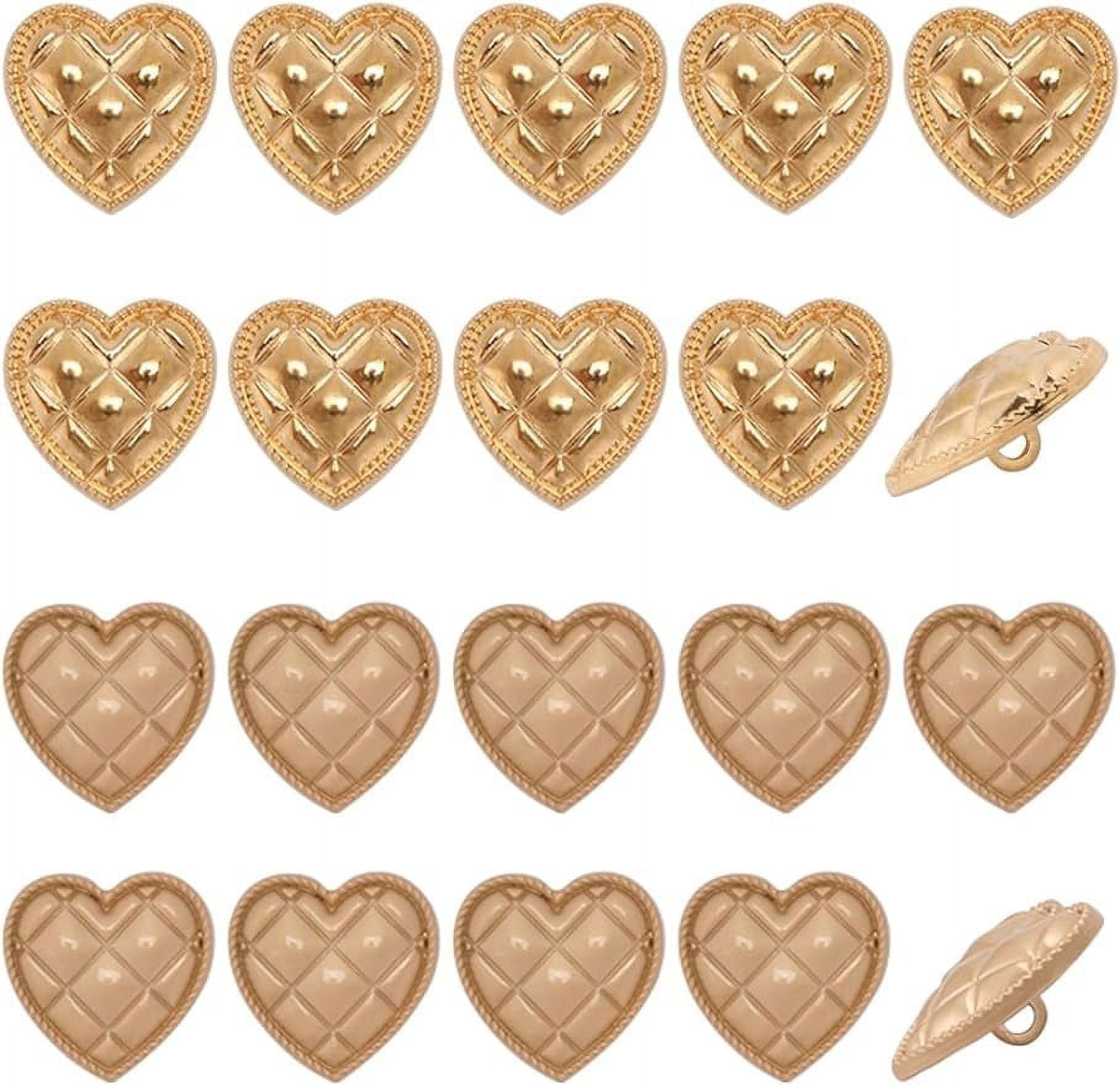 20Pcs Metal Shank Buttons Heart Shaped Retro Bright Gold Matte Gold ...