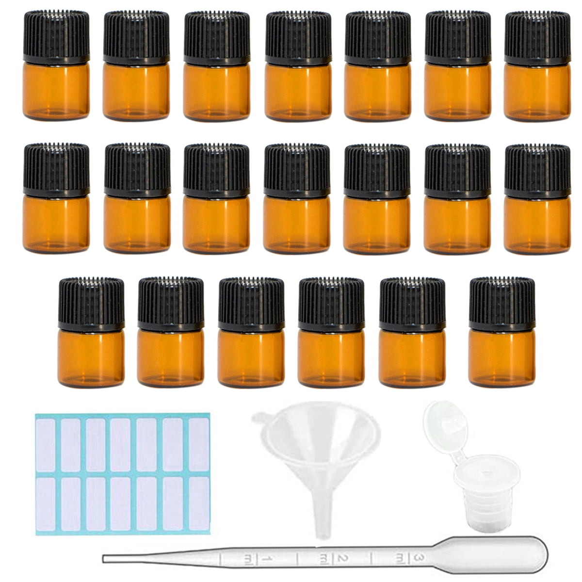 20Pcs Mini Amber Glass Bottles With throttle sealing plugs black caps ...
