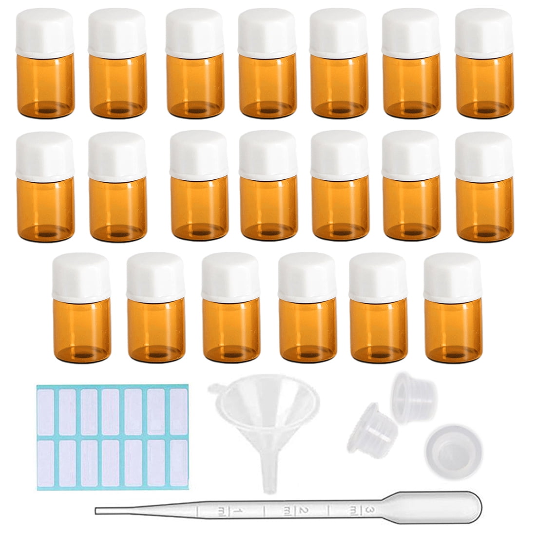 20Pcs Mini Amber Glass Bottles With no hole Plugs Black Octagon Caps ...