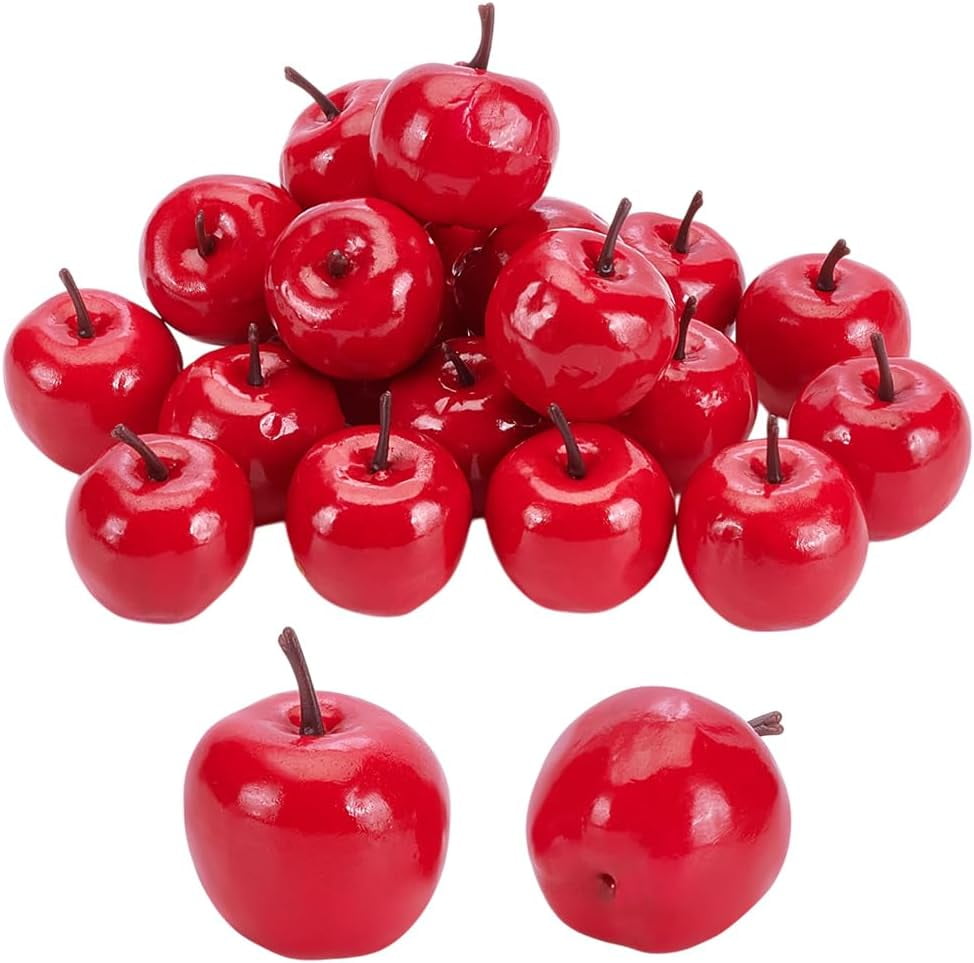 20Pcs Mini Artificial Apples 1.38 Inch Red Faux Apples Ornaments ...