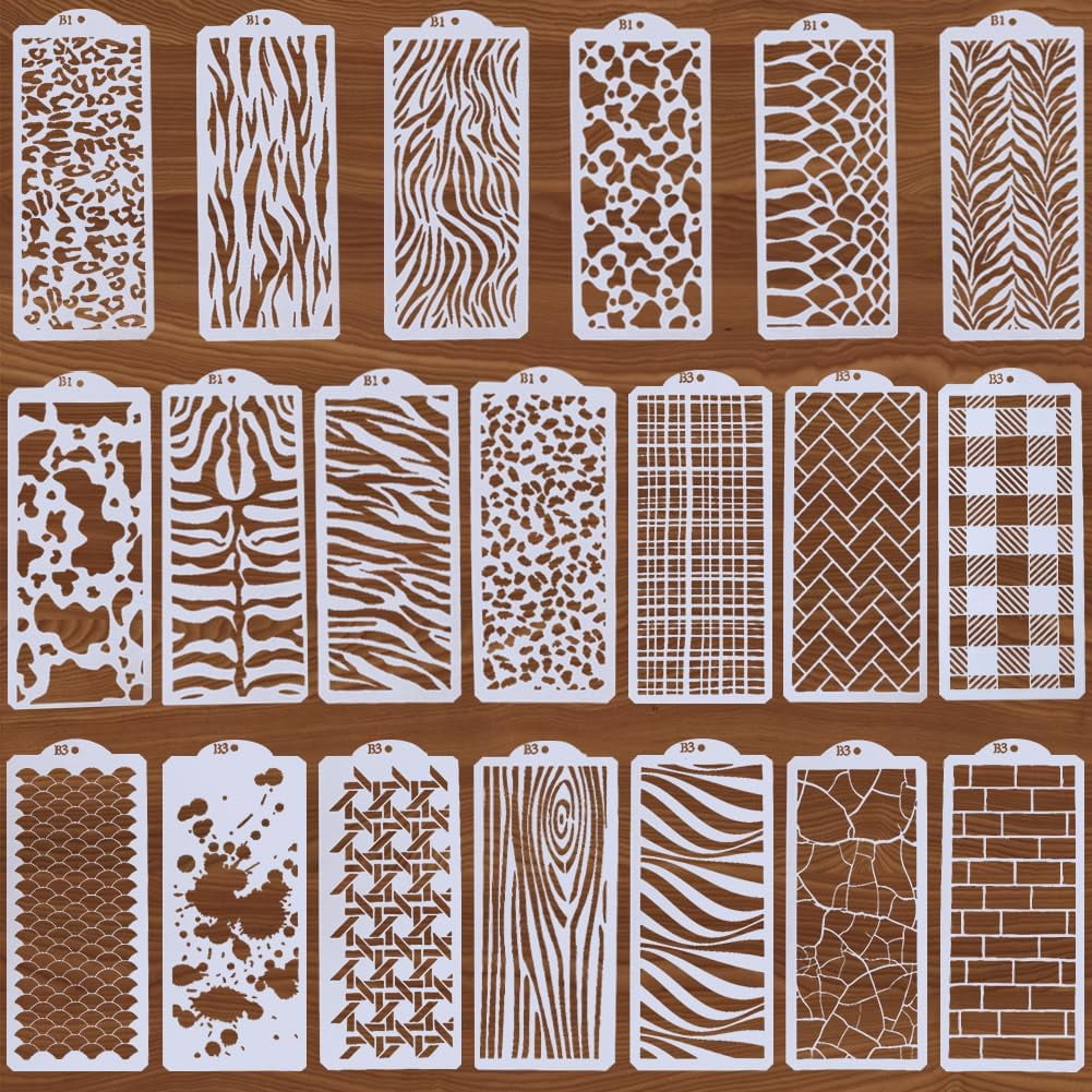 20Pcs Mixed Media Art Texture Stencils Reusable Leopard Brick Splatter ...