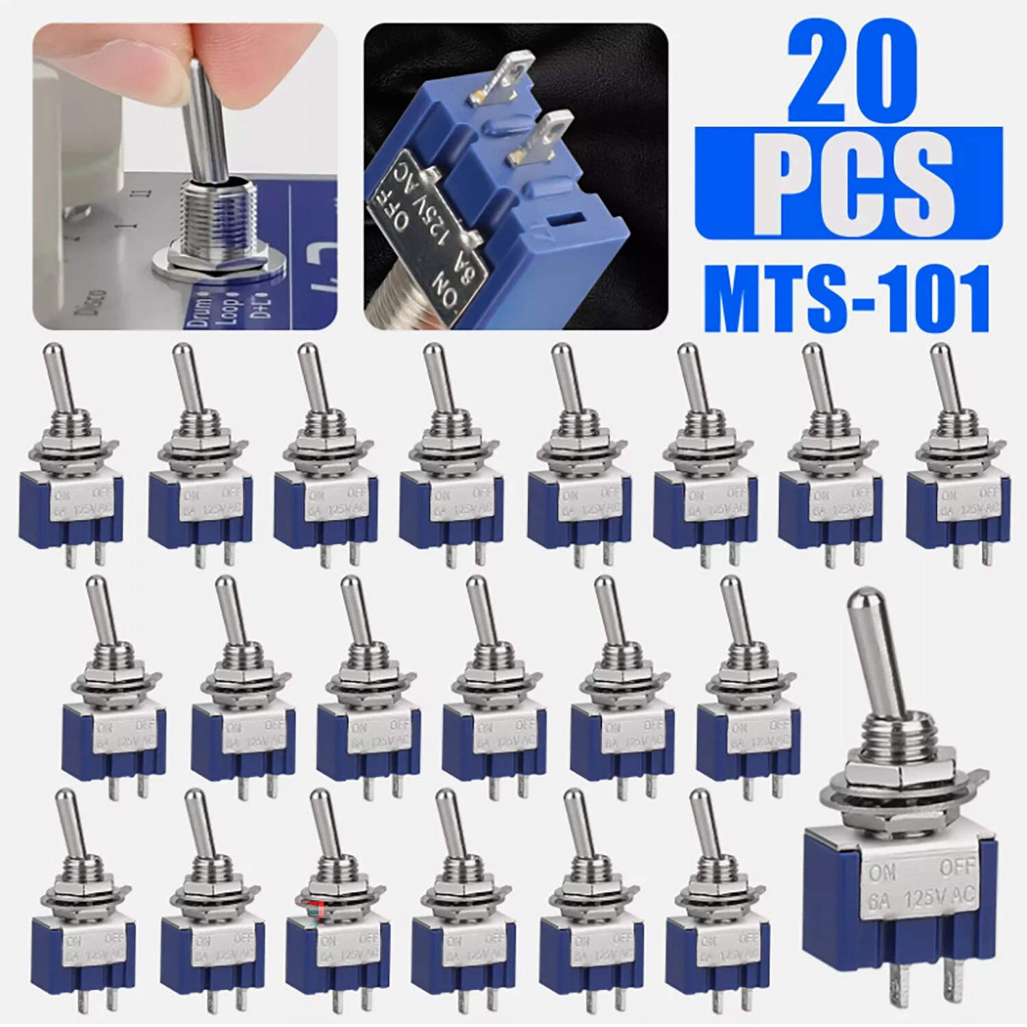 20Pcs Mts-101 2 Position Toggle Switch Kit 2 Pin Spst On-Off 6A 125Vac ...
