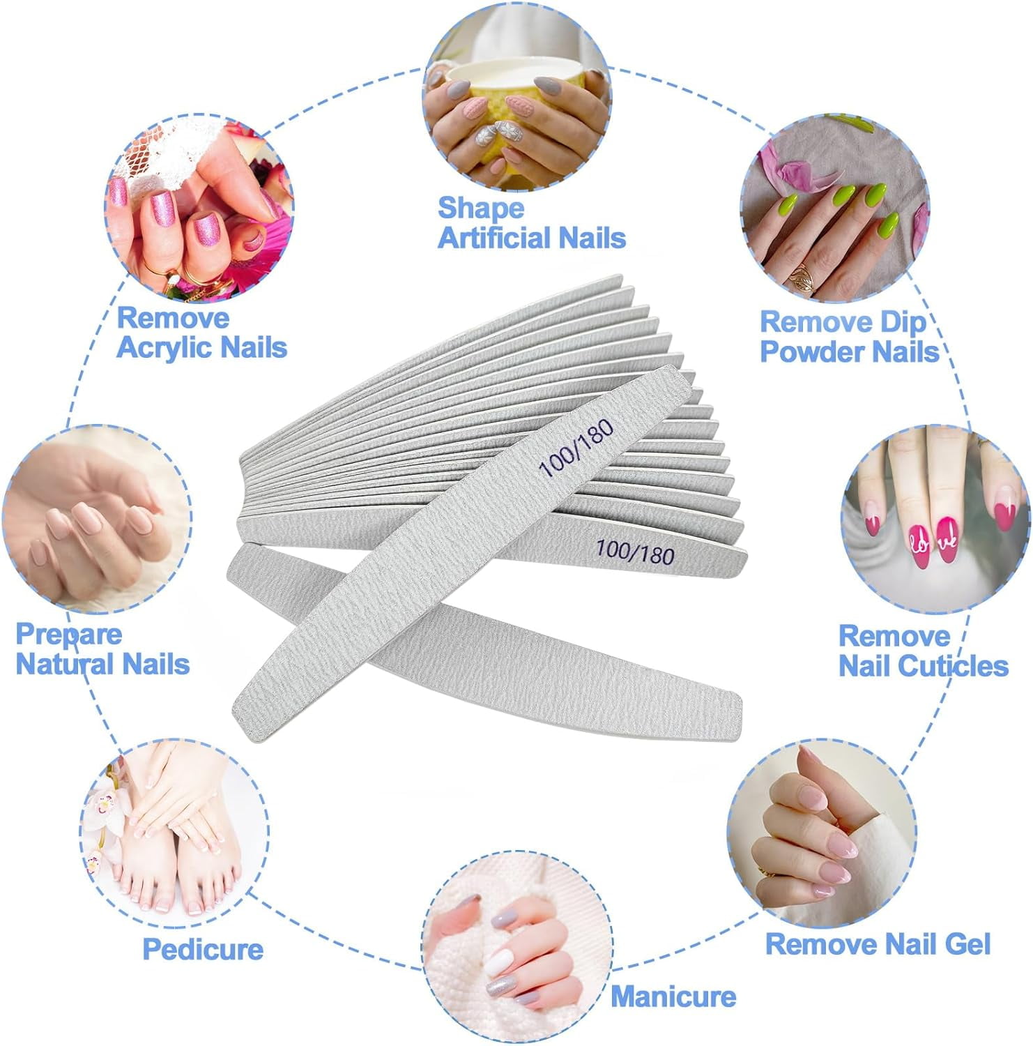 20Pcs Nail Files 100/180 Grit Wooden Emery Board Nail File, Double ...