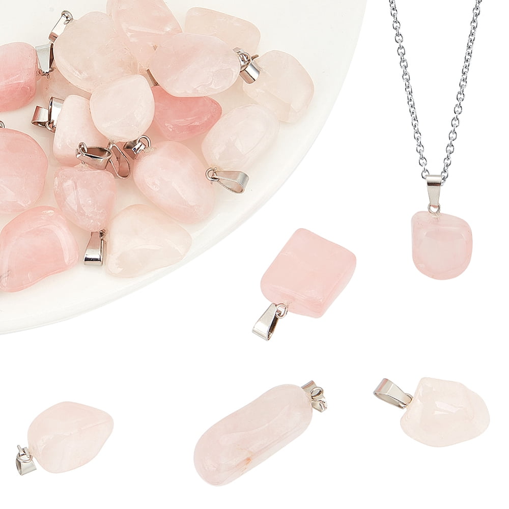 20Pcs Natural Rose Quartz Pendants with Stainless Steel Snap On Bails ...