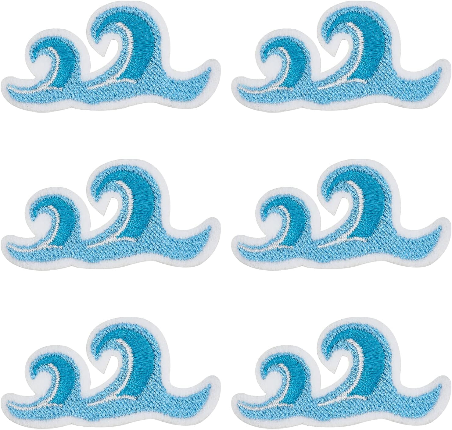 20Pcs Ocean Wave Embroidered Patches Light Blue Sea Wave Pattern Back ...
