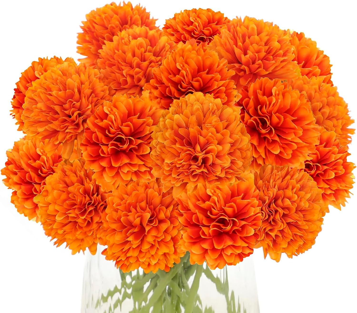 20Pcs Orange Fake Mums Flowers Artificial Silk Chrysanthemums Faux Ball ...
