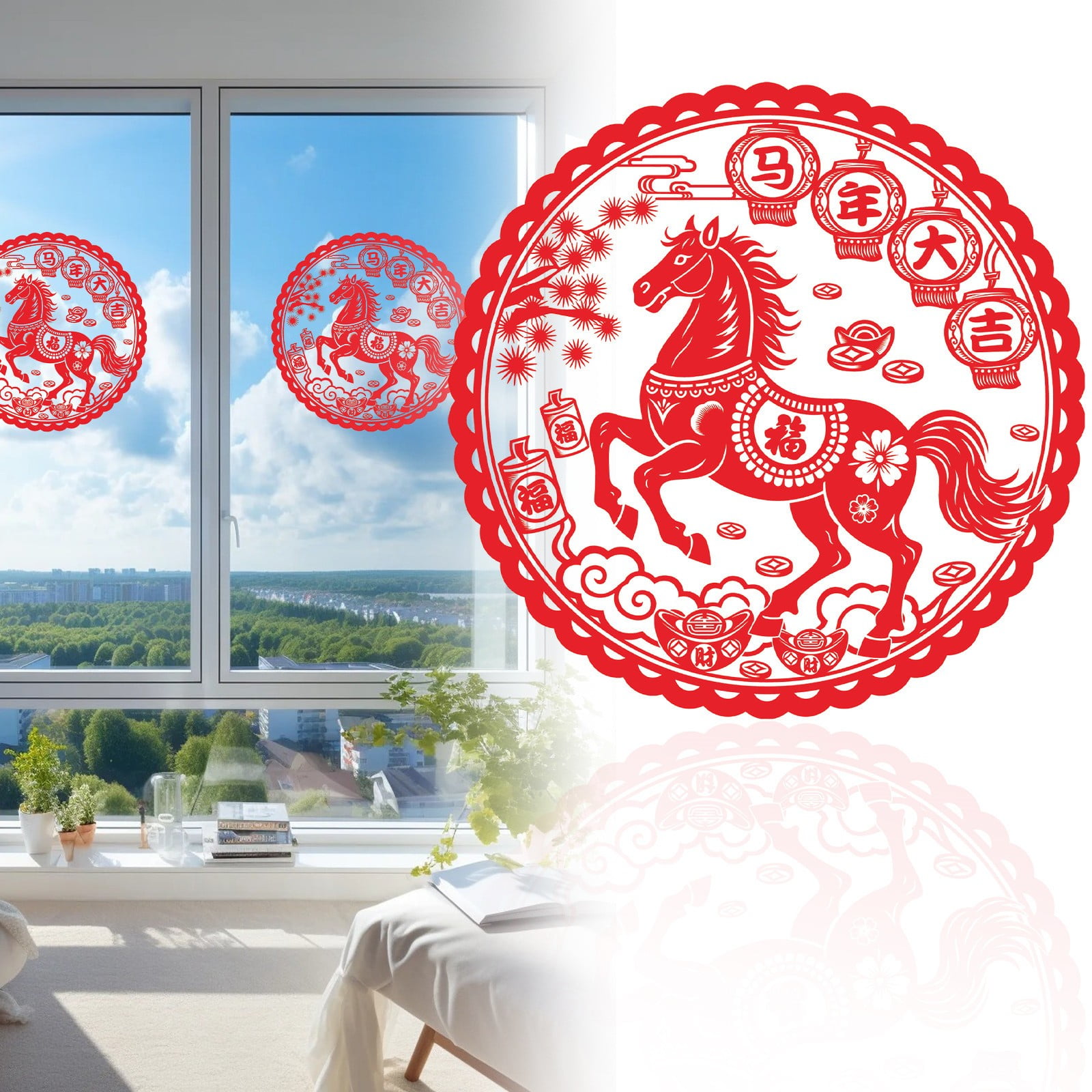 20Pcs Paper Cut PVC Sticker Window Clings 2026 Year of Horse Chinese ...