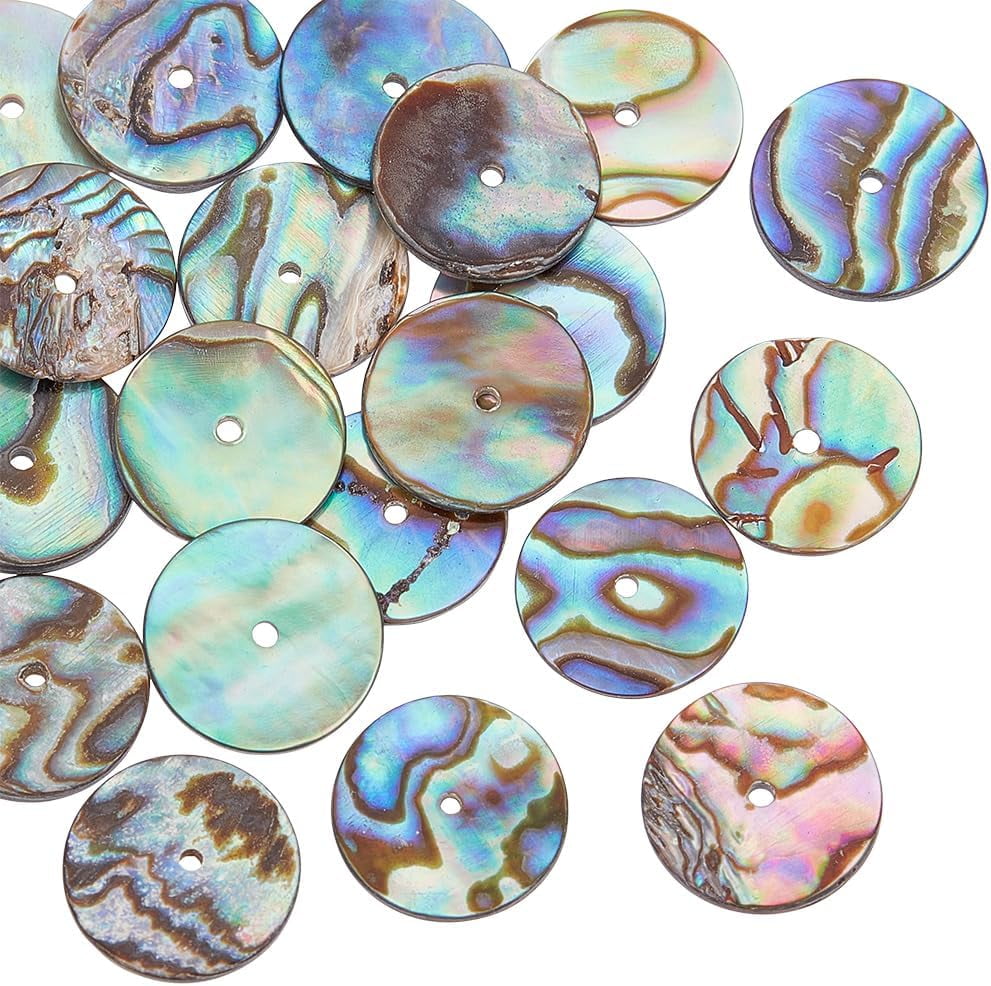 20Pcs Paua Shell Beads Flat Round Colorful 11~12x1mm Hole: 1mm ...