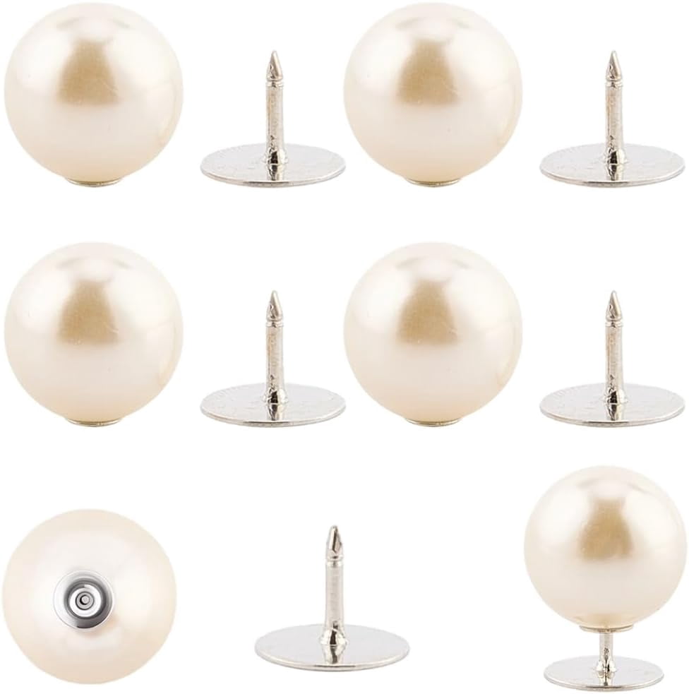 20Pcs Plastic Pearl No Sewing Buttons with Iron Needle Round Platinum ...