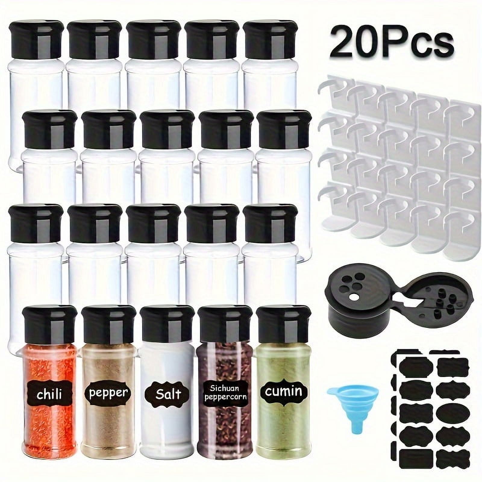 20Pcs Plastic Spice Jars with Clips Spice Jar Dispenser Holder,funnel ...