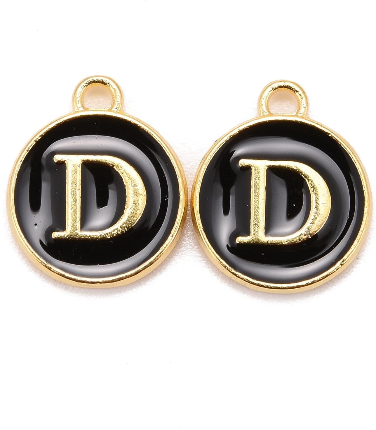 20Pcs Plated Alloy Letter Charms Black Pendant Charm with Enamel Flat ...