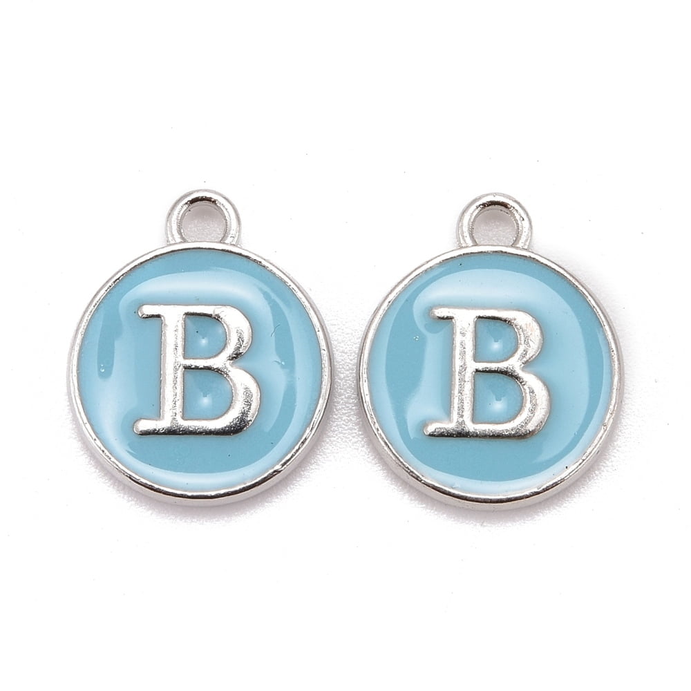 20Pcs Platinum Letter.B Charms Flat Round Capital Letter Pendant Alloy ...