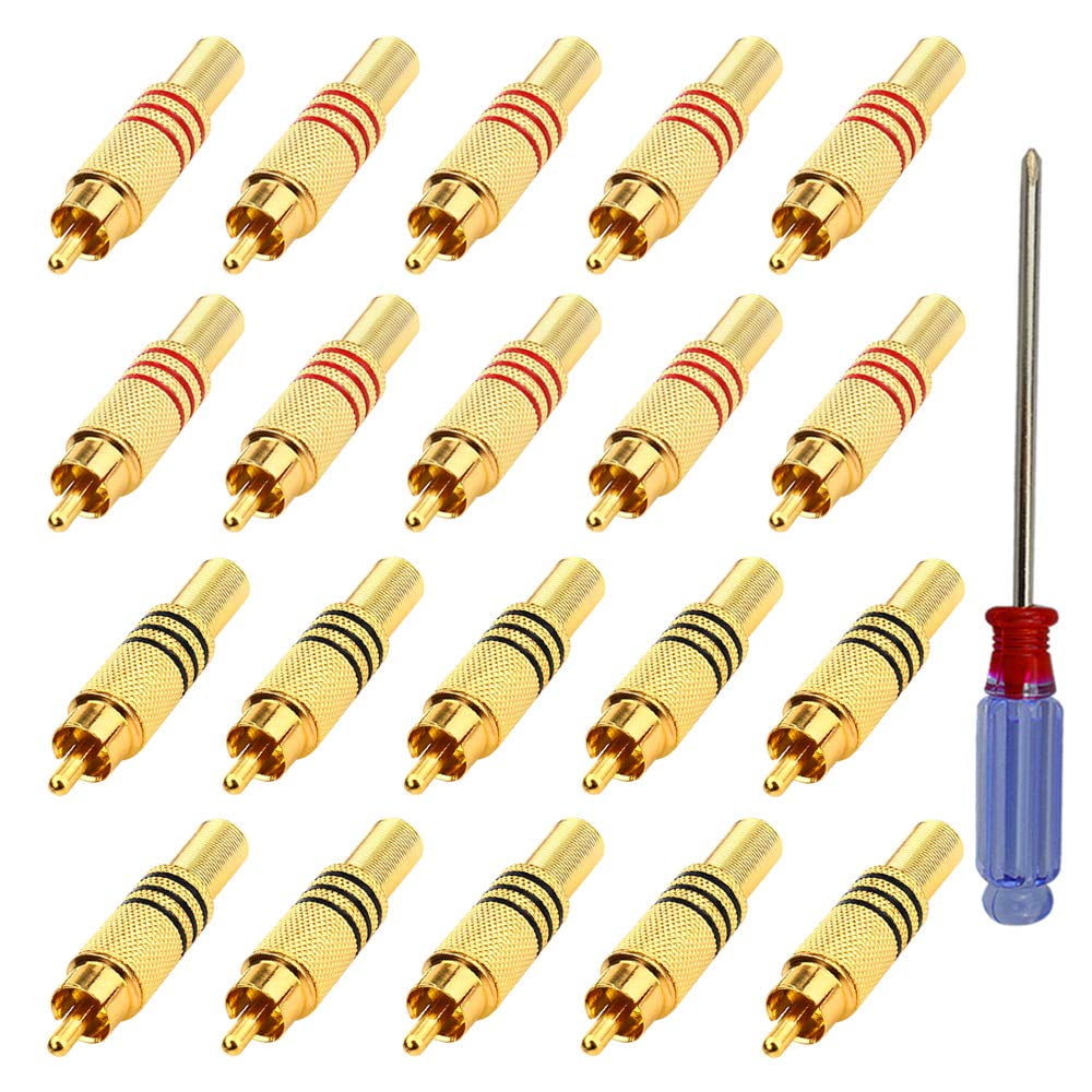 20Pcs Premium RCA Male Plugs, Gold Plated RCA Plug Audio Video Connector, RCA Male Solderless ...