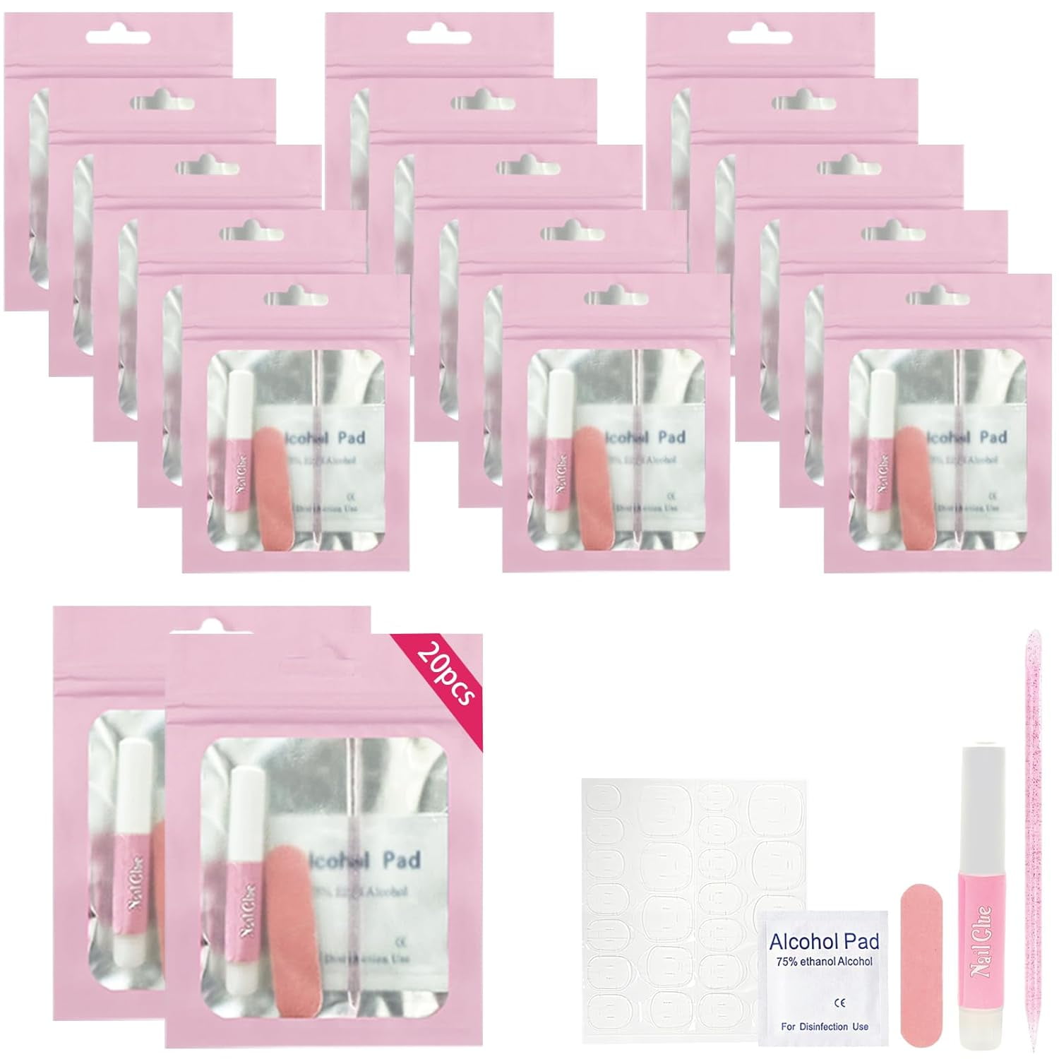 20Pcs Press On Nail Prep Tool Kit with Nail Glue, Nail Adhesive Tabs ...
