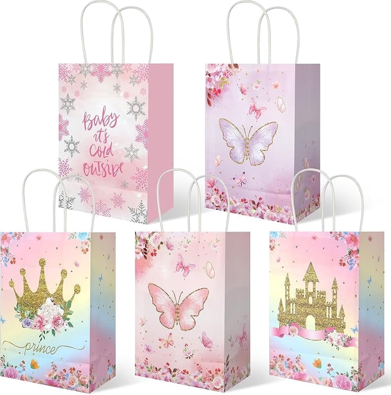 20Pcs Princess Prince Gift Bags with Handles, Butterfly Floral Castle ...
