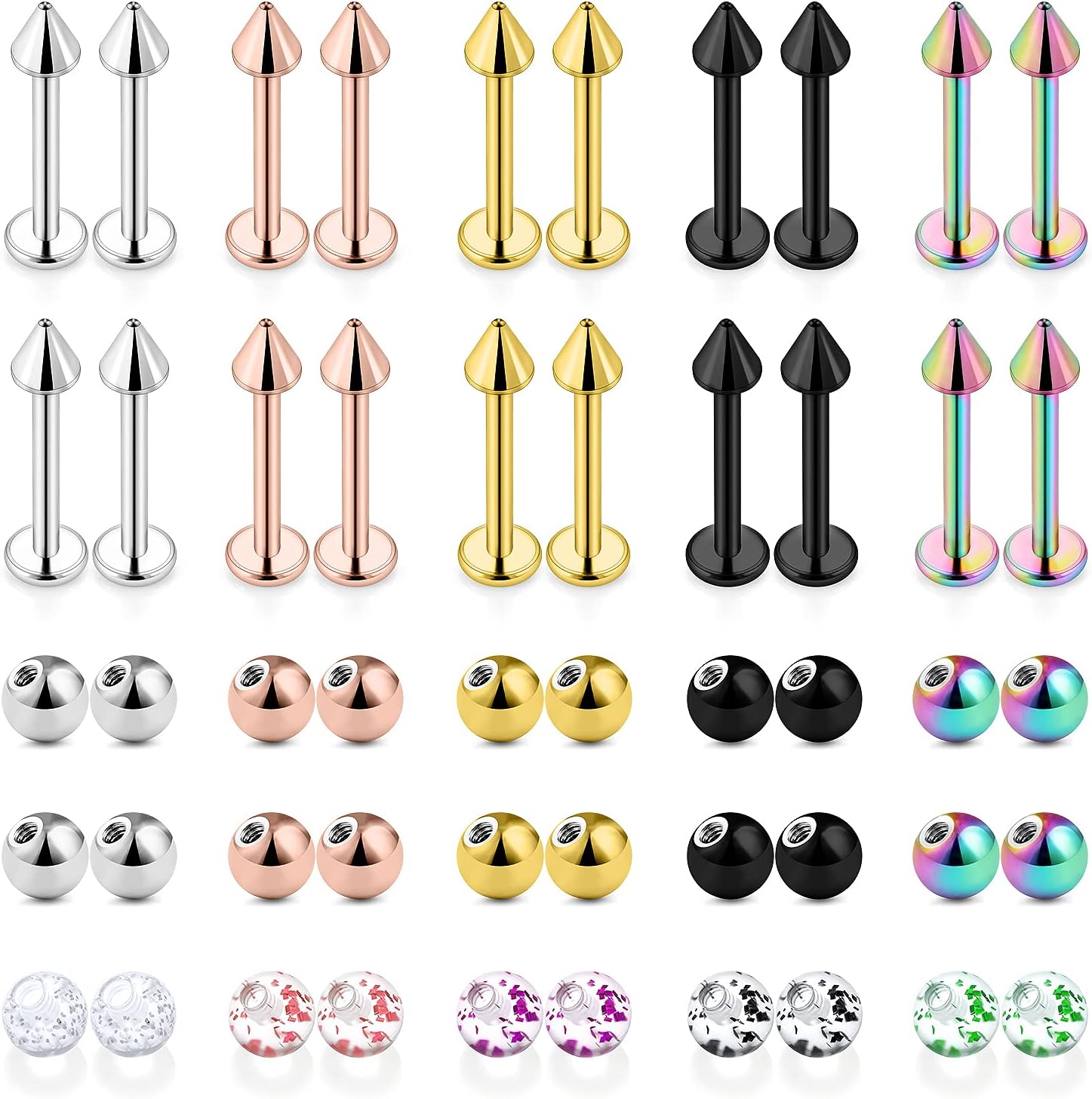 20Pcs Quality Lip Rings + 30Pcs Replacement Balls 16G Surgical Steel ...