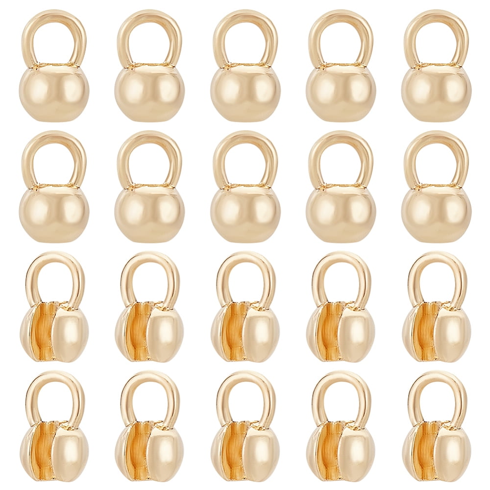 20Pcs Real 14K Gold Plated Crimp Ends Round Brass Bead Tips Calotte ...